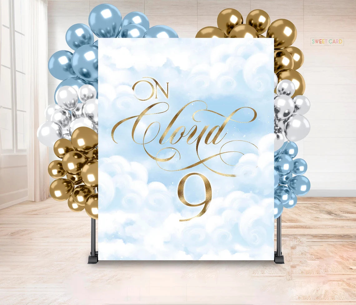 On Cloud Nine Birthday backdrop Cloud 9 Baby shower banner Digital des ...