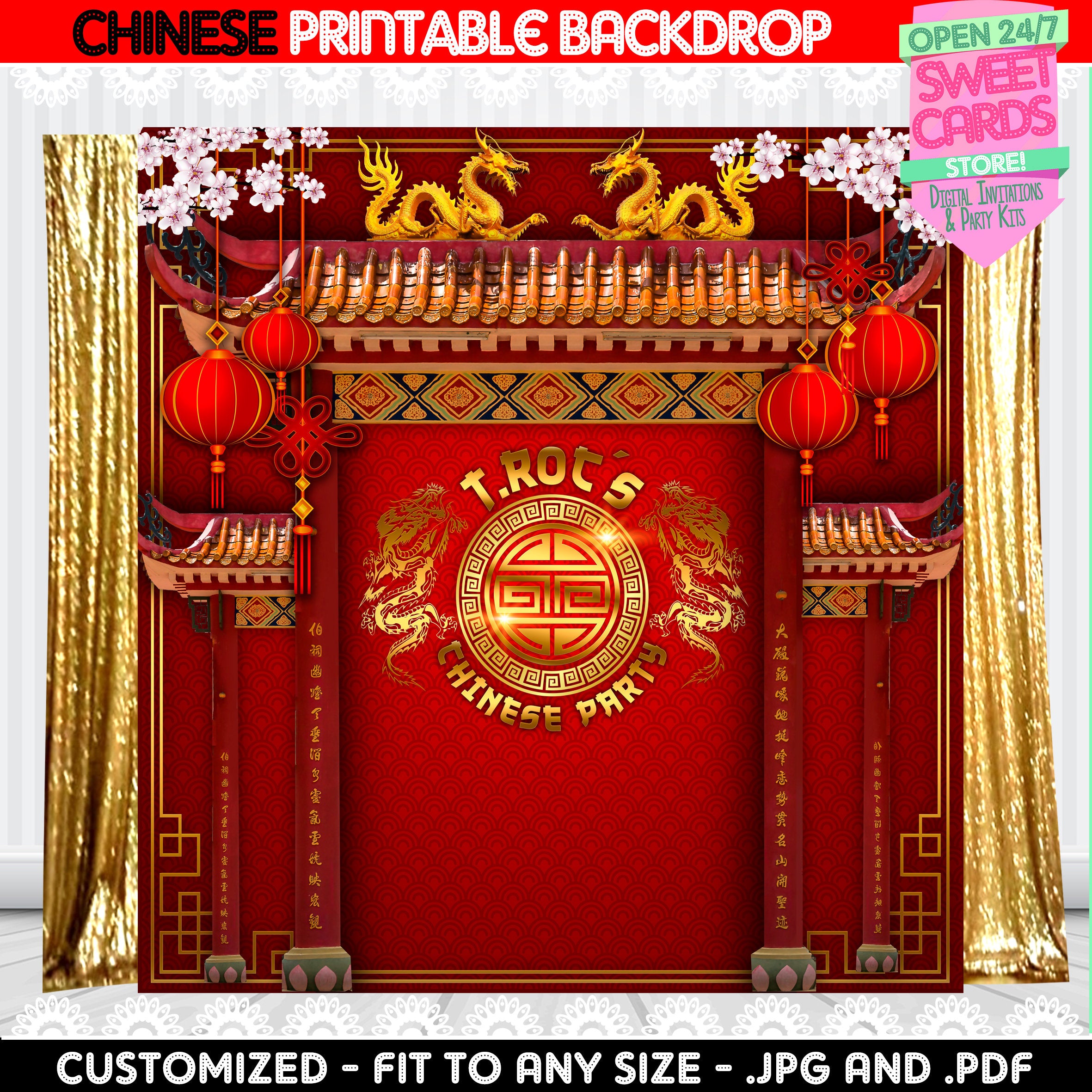 Chinese Party Printable Backdrop, Chinese Party Backdrop, Chinese Part ...