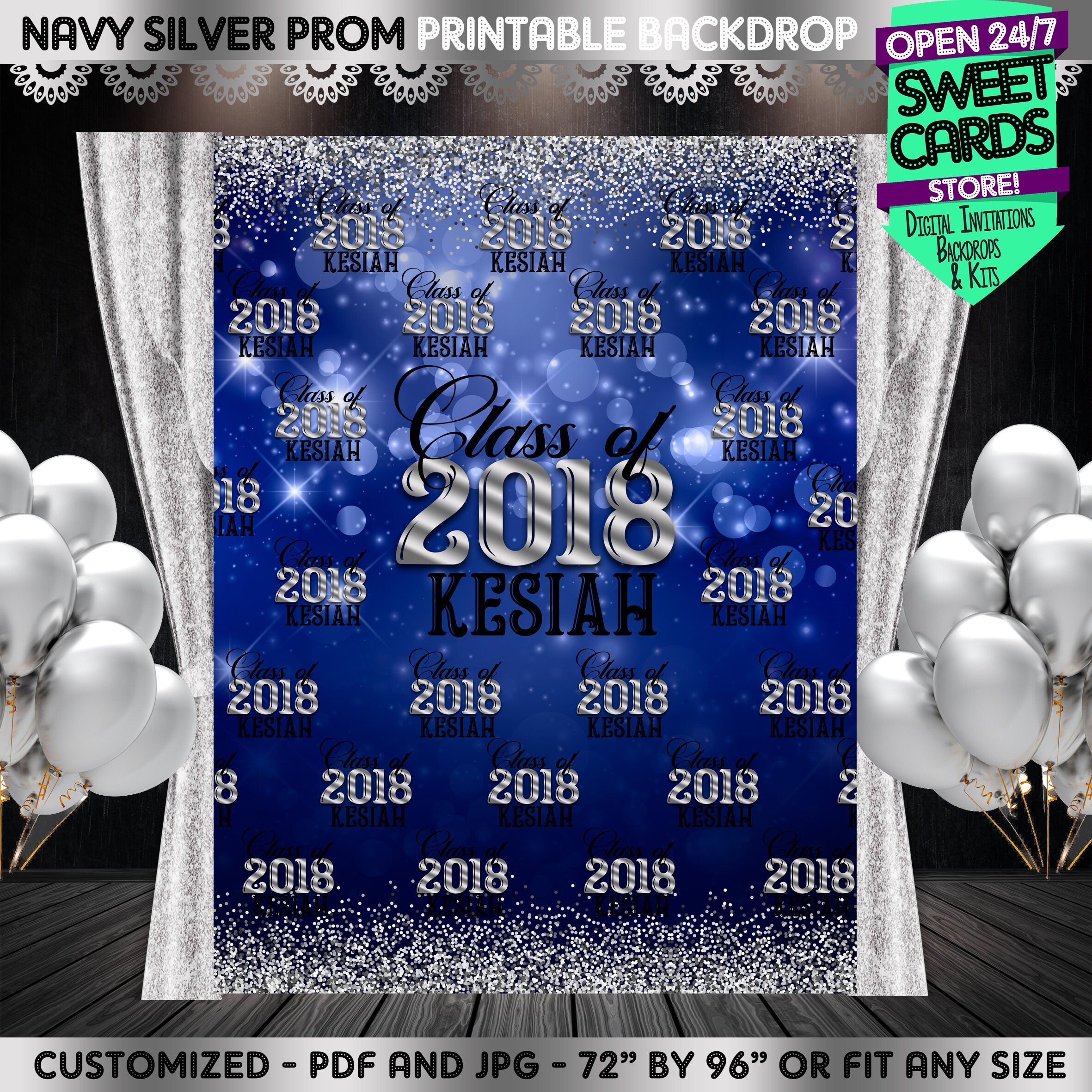 Prom Blue and silver Printable Backdrop, Prom Elegant Backdrop, step a ...
