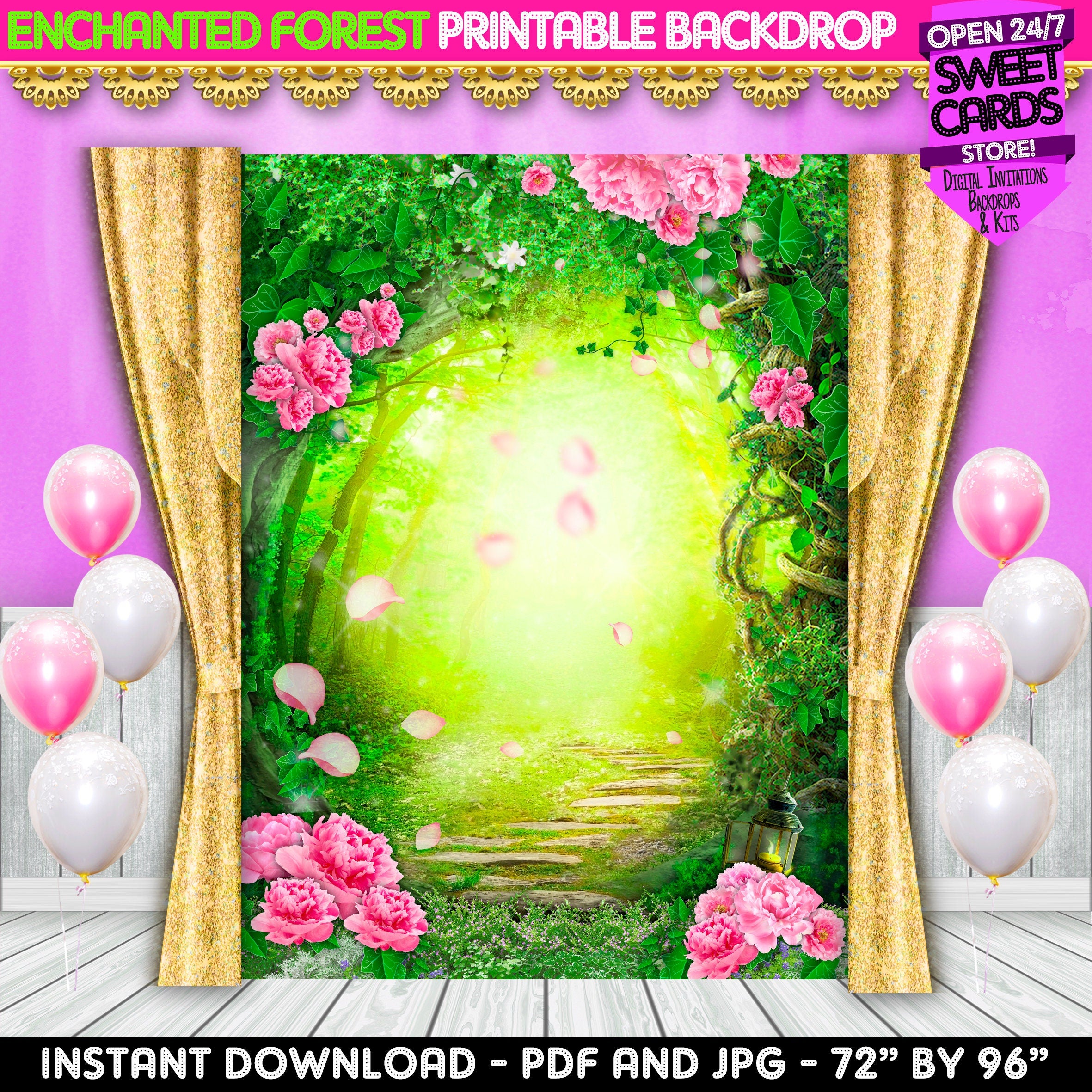 Enchanted Forest Printable Backdrop, Forest Party Backdrop, Magical Fo ...