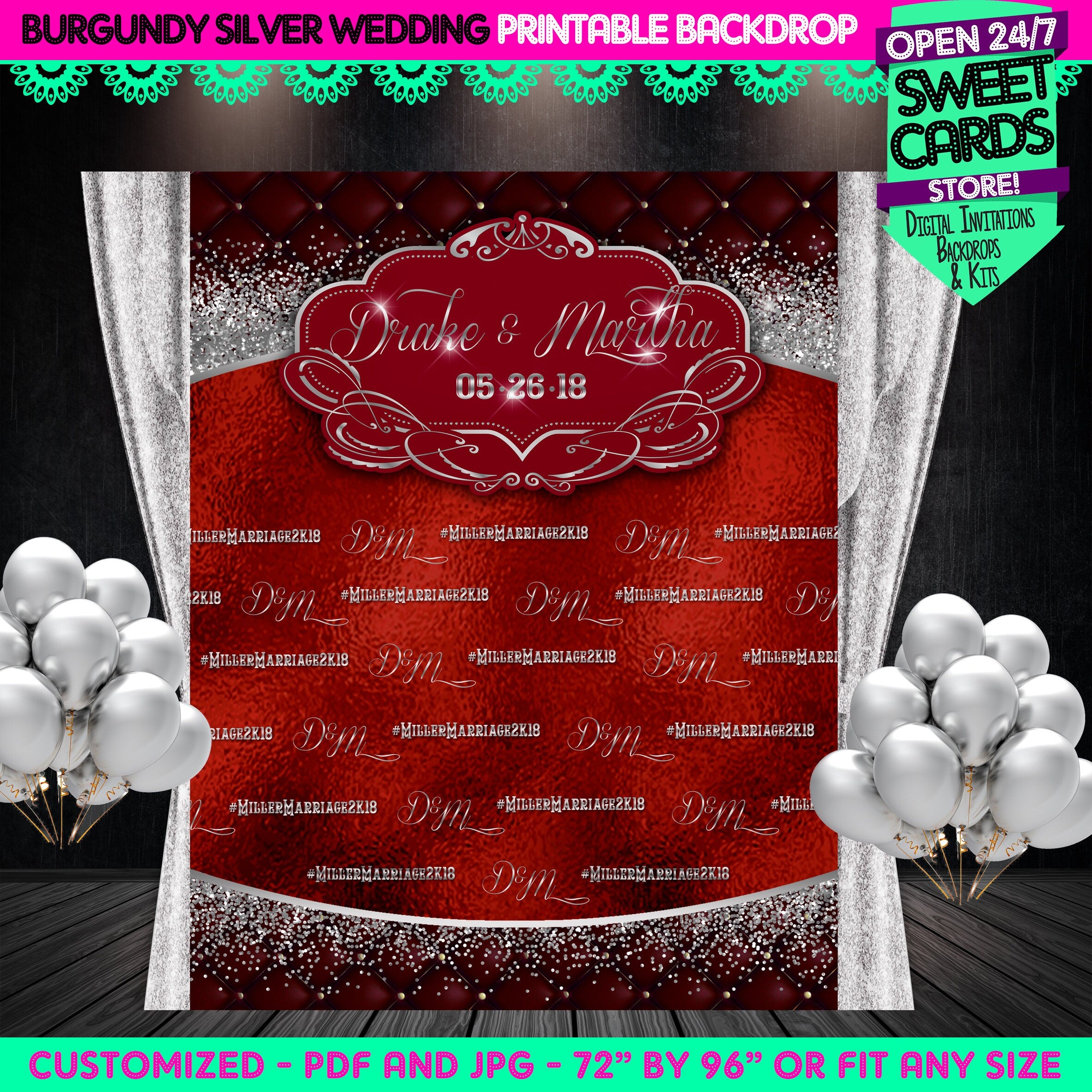 Wedding STep and Repeat Printable Backdrop, Wedding Backdrop, Step and ...