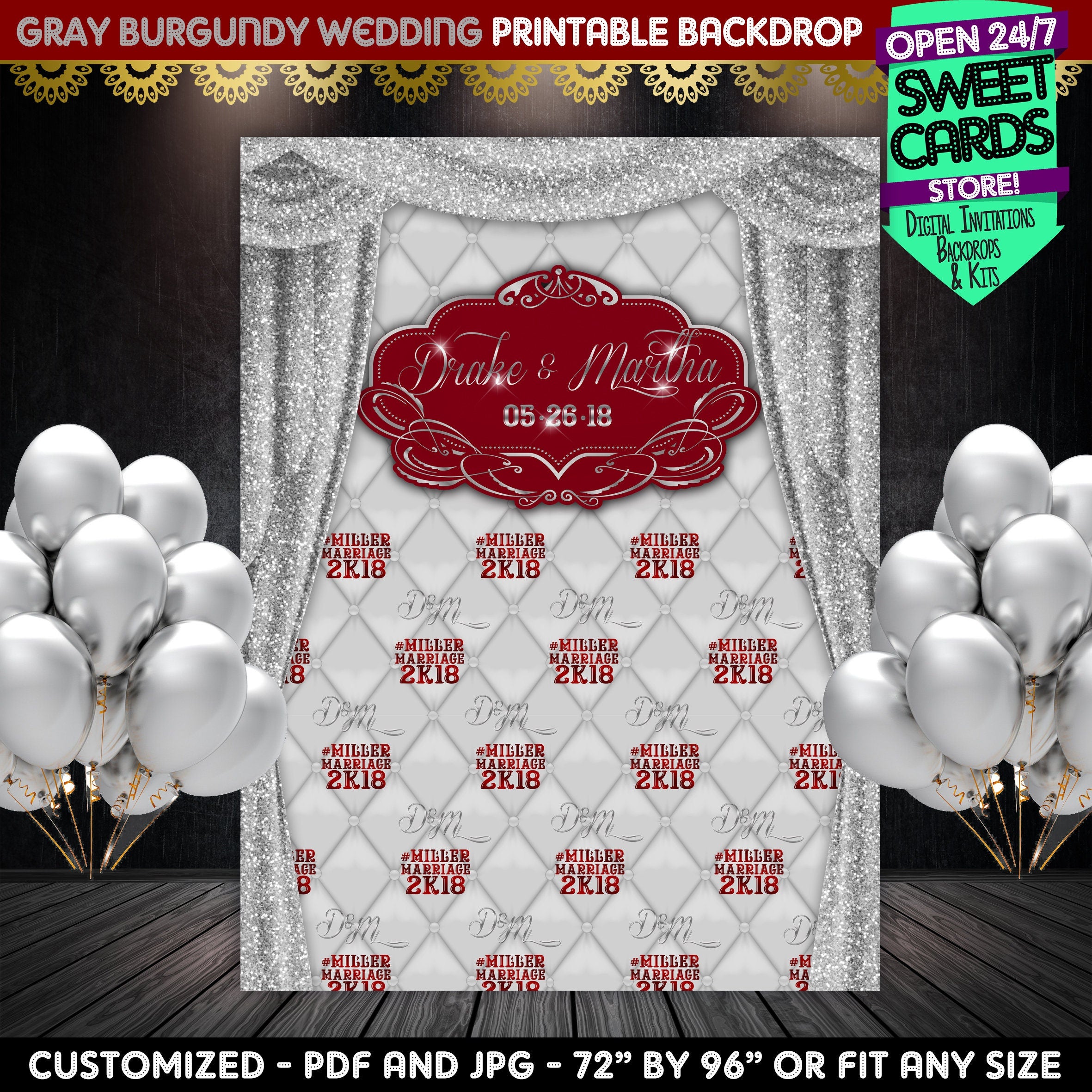 Wedding STep and Repeat Printable Backdrop, Wedding Backdrop, Step and ...