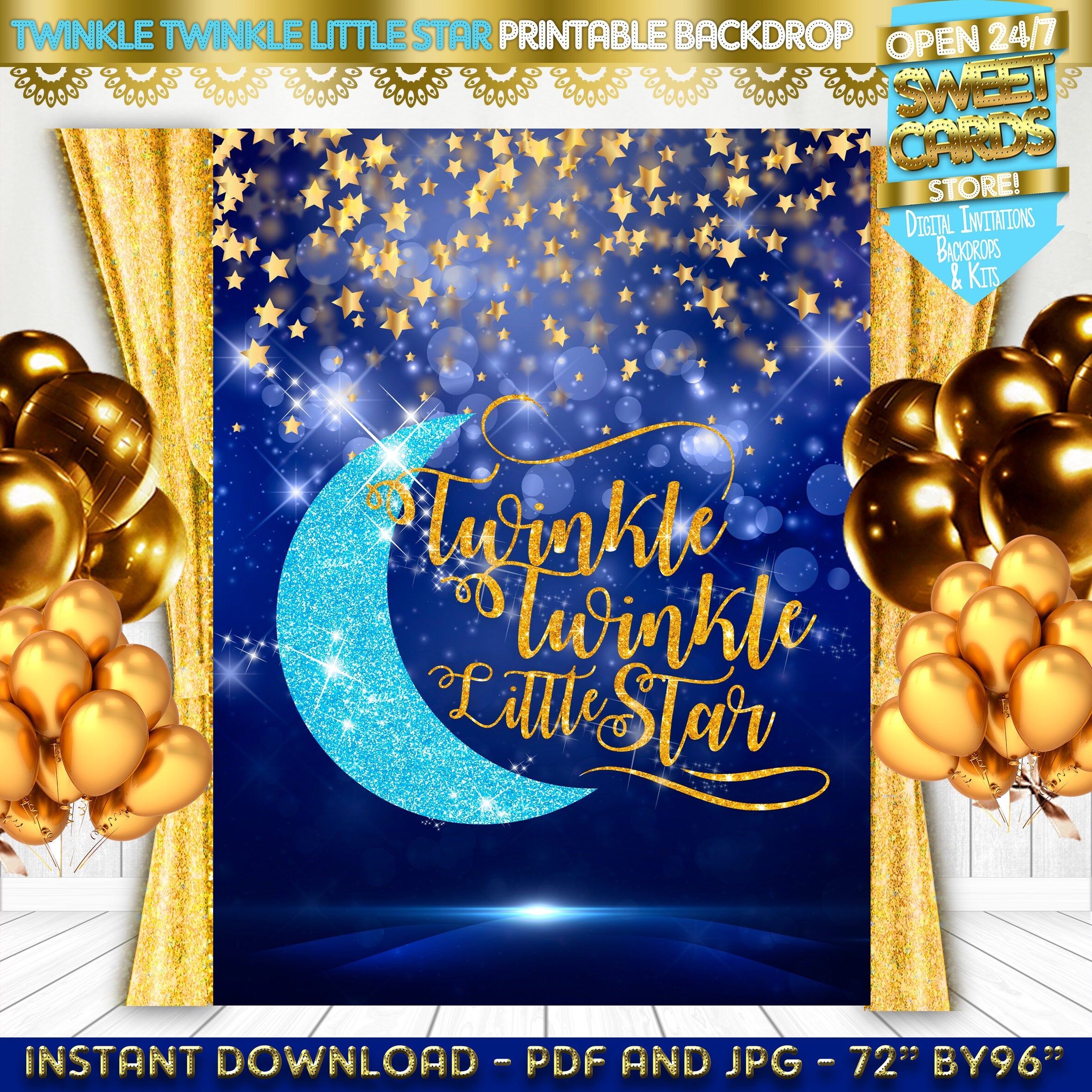 Twinkle Twinkle Little Star Party Backdrop, Stars Backdrop, Moon and S ...