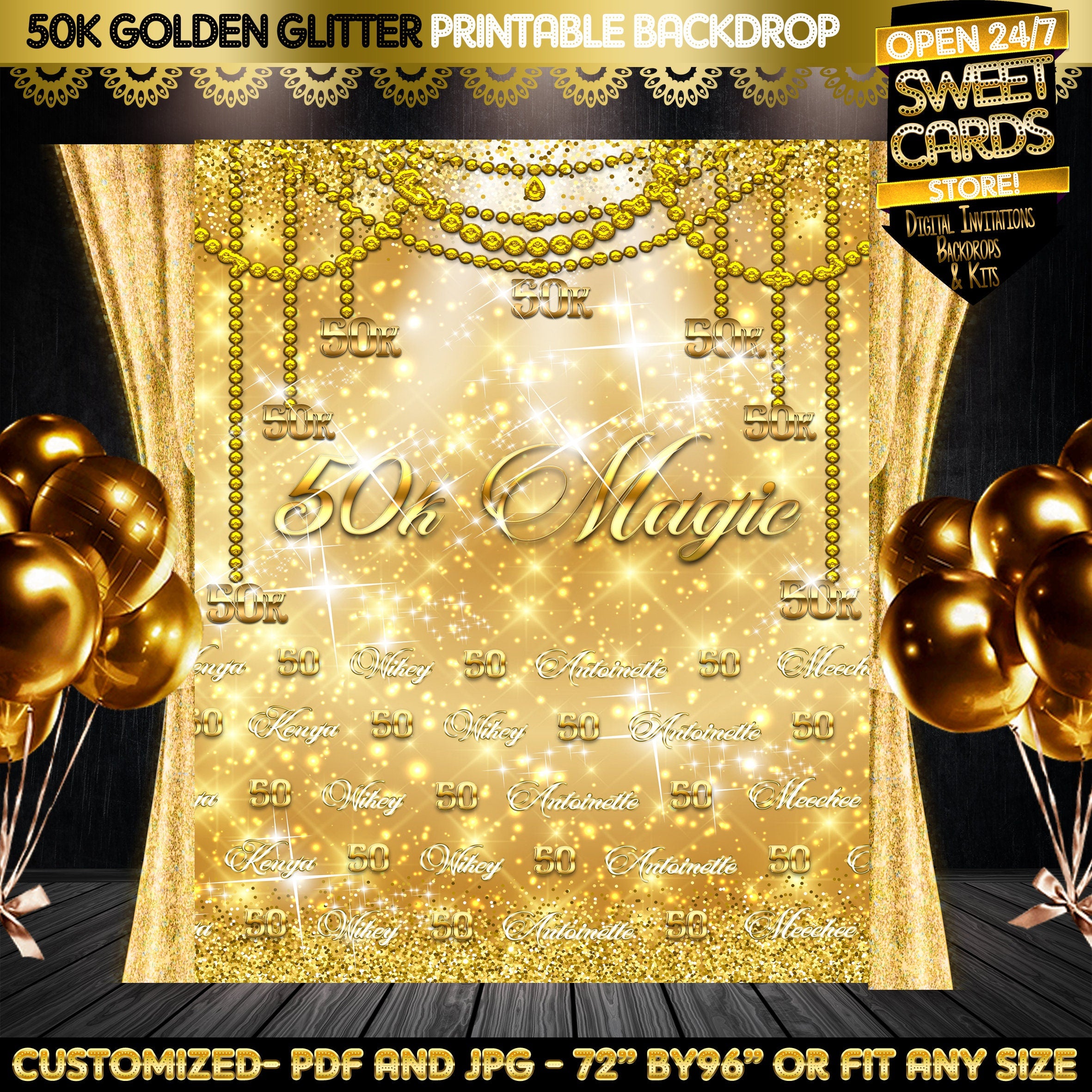 50K Gold Elegant Printable Backdrop, Golden Luxury Digital printable b ...