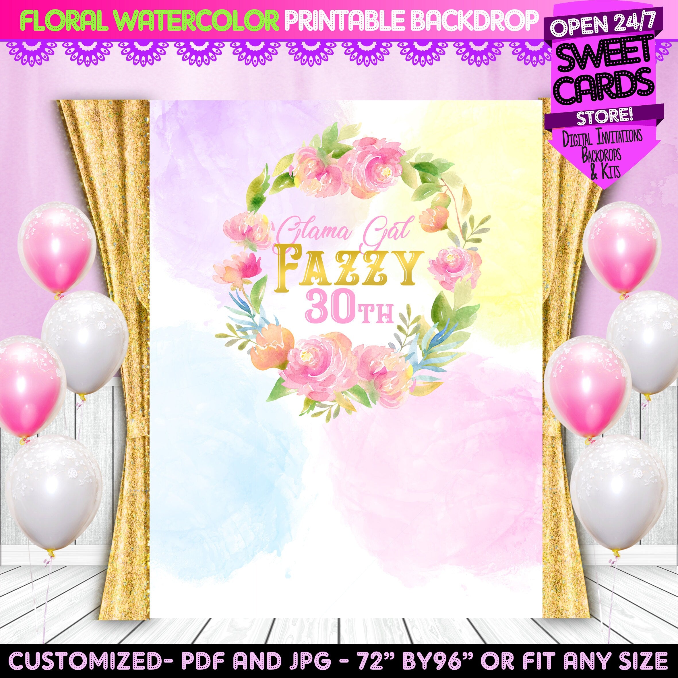 Flowers Printable Backdrop, Floral printable backdrop, Spring 30th wat ...