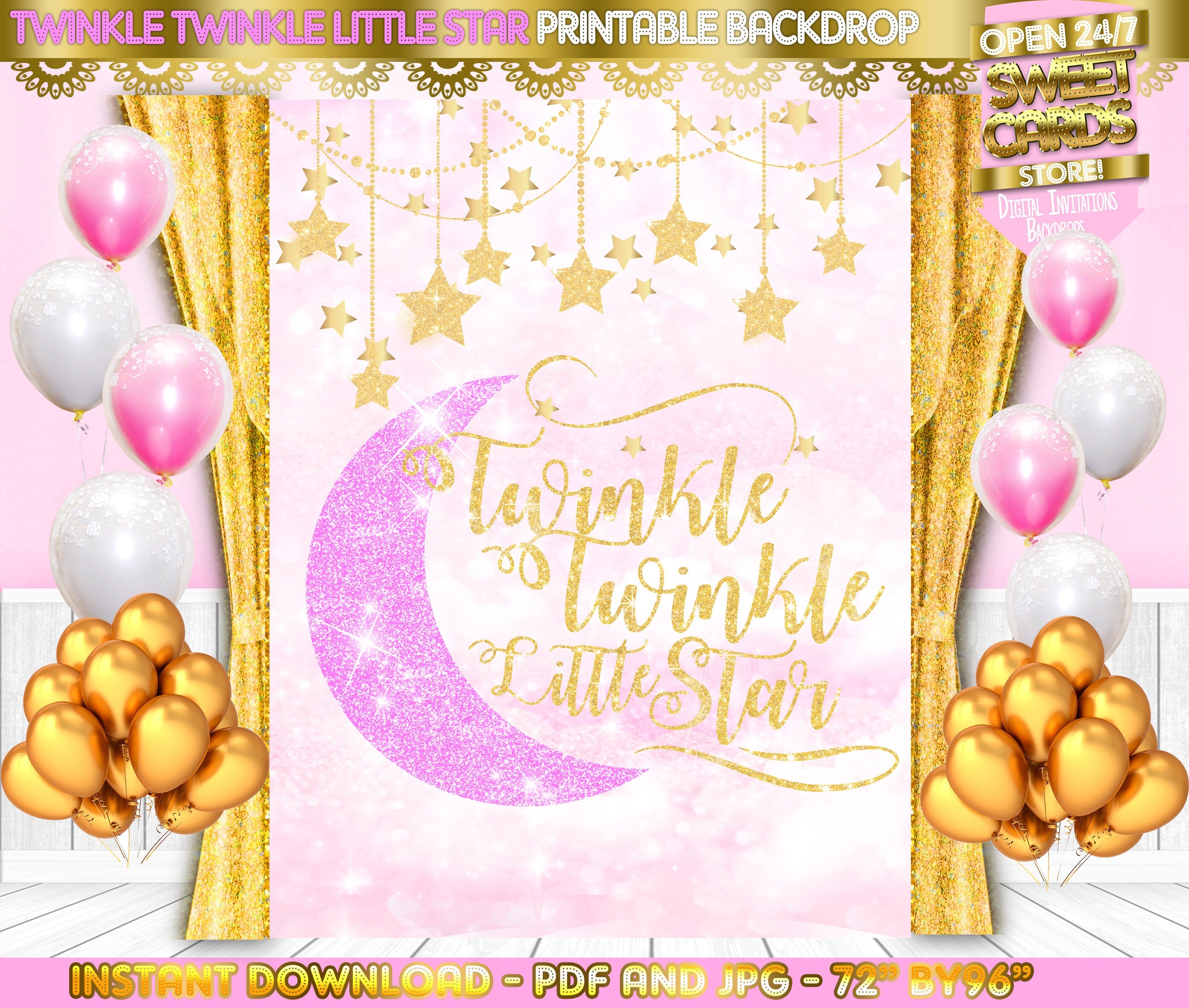 Twinkle Twinkle Little Star Party Backdrop, Stars Backdrop, Moon and S ...