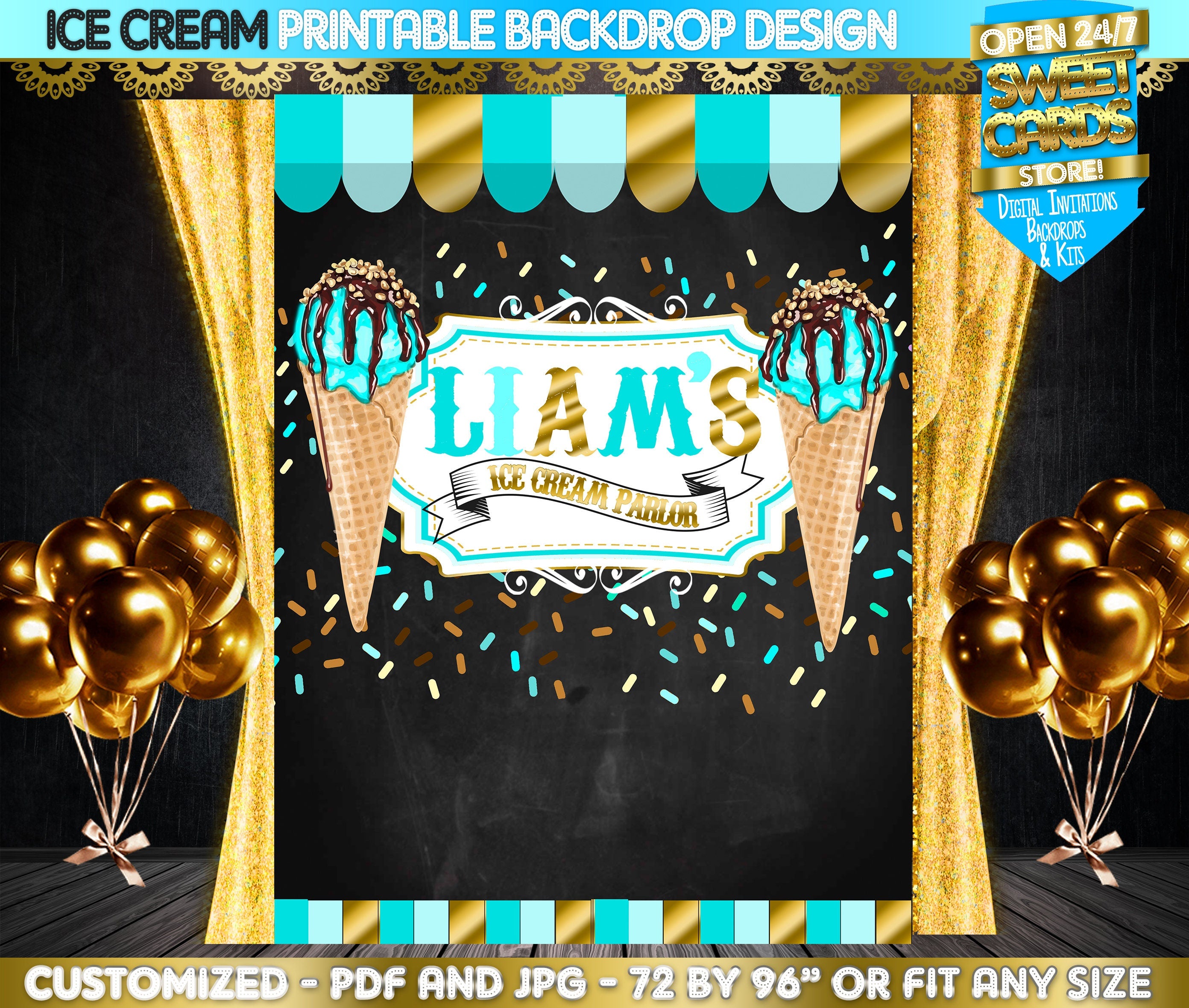 Ice Cream Parlor Printable Backdrop, Ice Cream Backdrop, Ice Cream Par ...