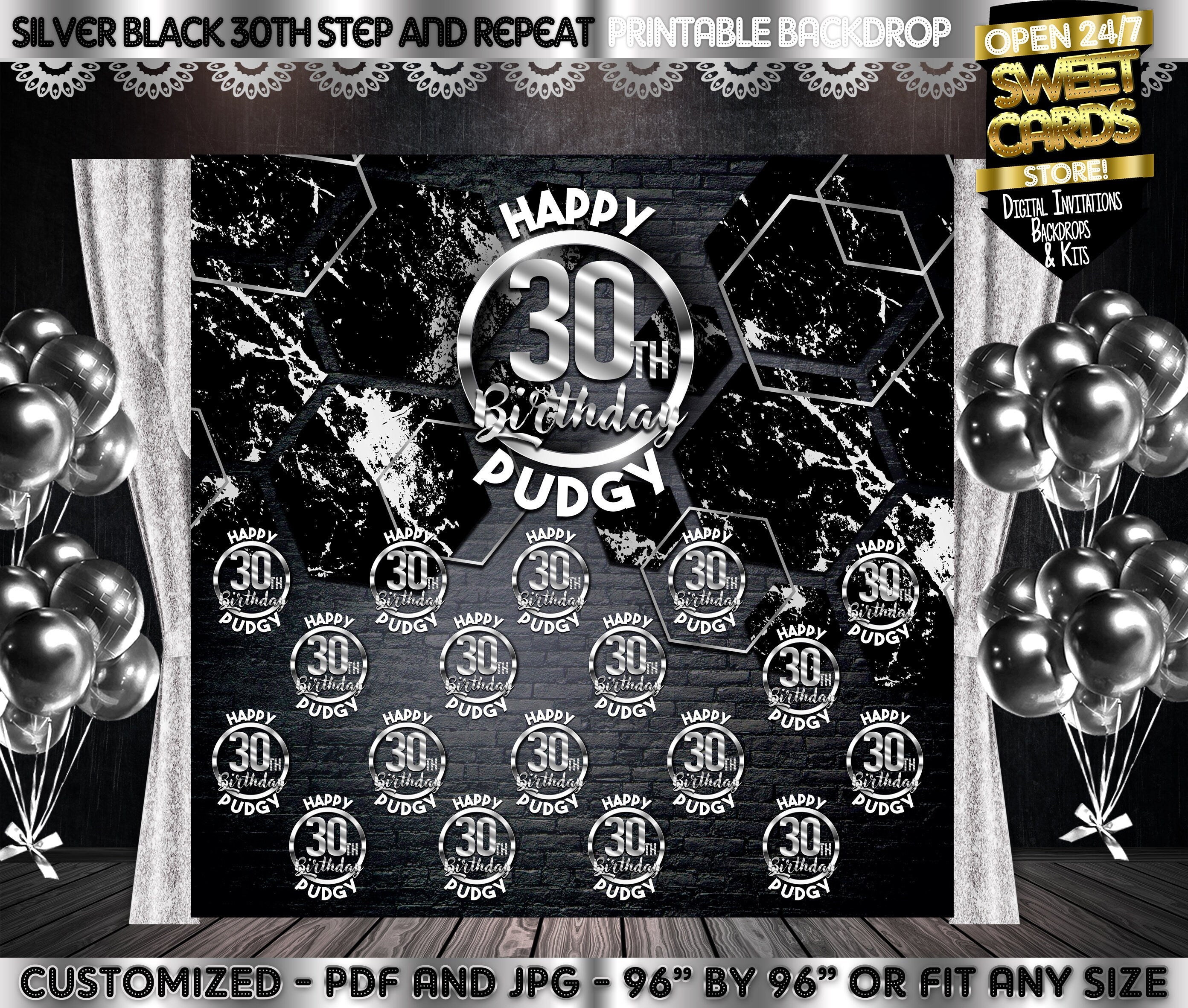 30th Birthday Black Silver Party Backdrop, 30th Birthday Backdrop, 30t ...