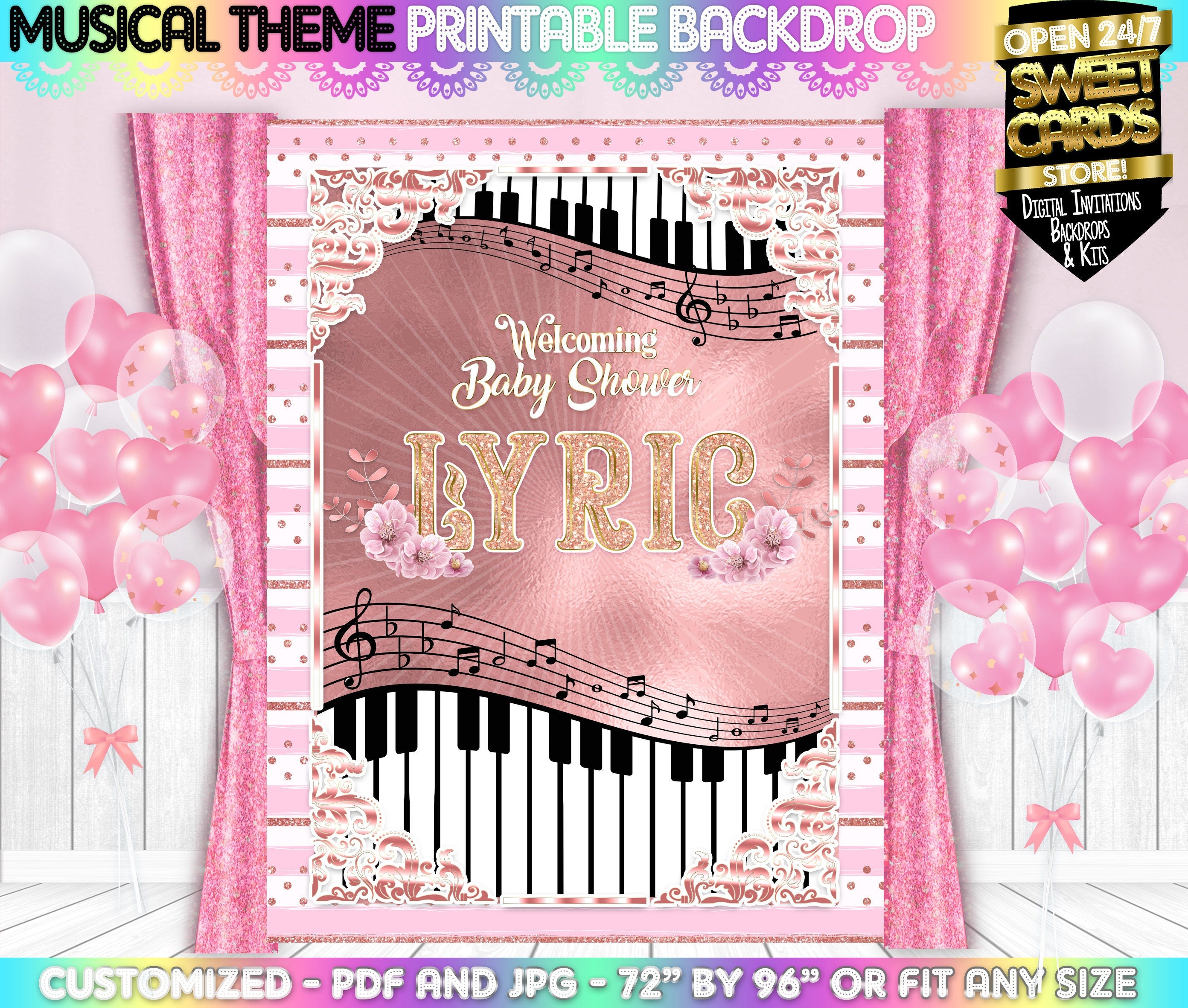 Musical Theme Printable Backdrop, Music Theme Baby Shower Backdrop, Mu ...
