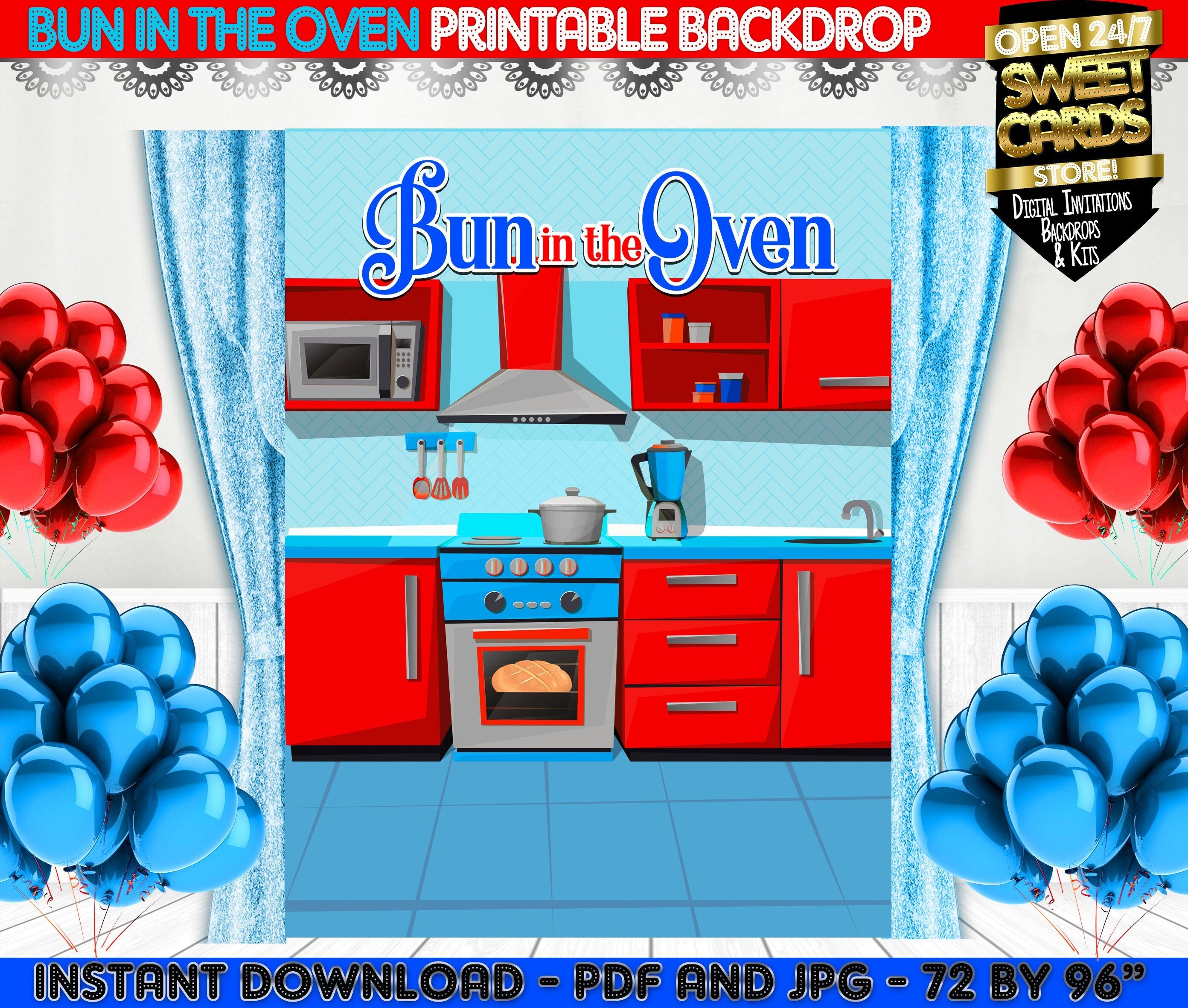 Bun in the oven Kitchen Printable Party Backdrop, Bun in the oven part ...