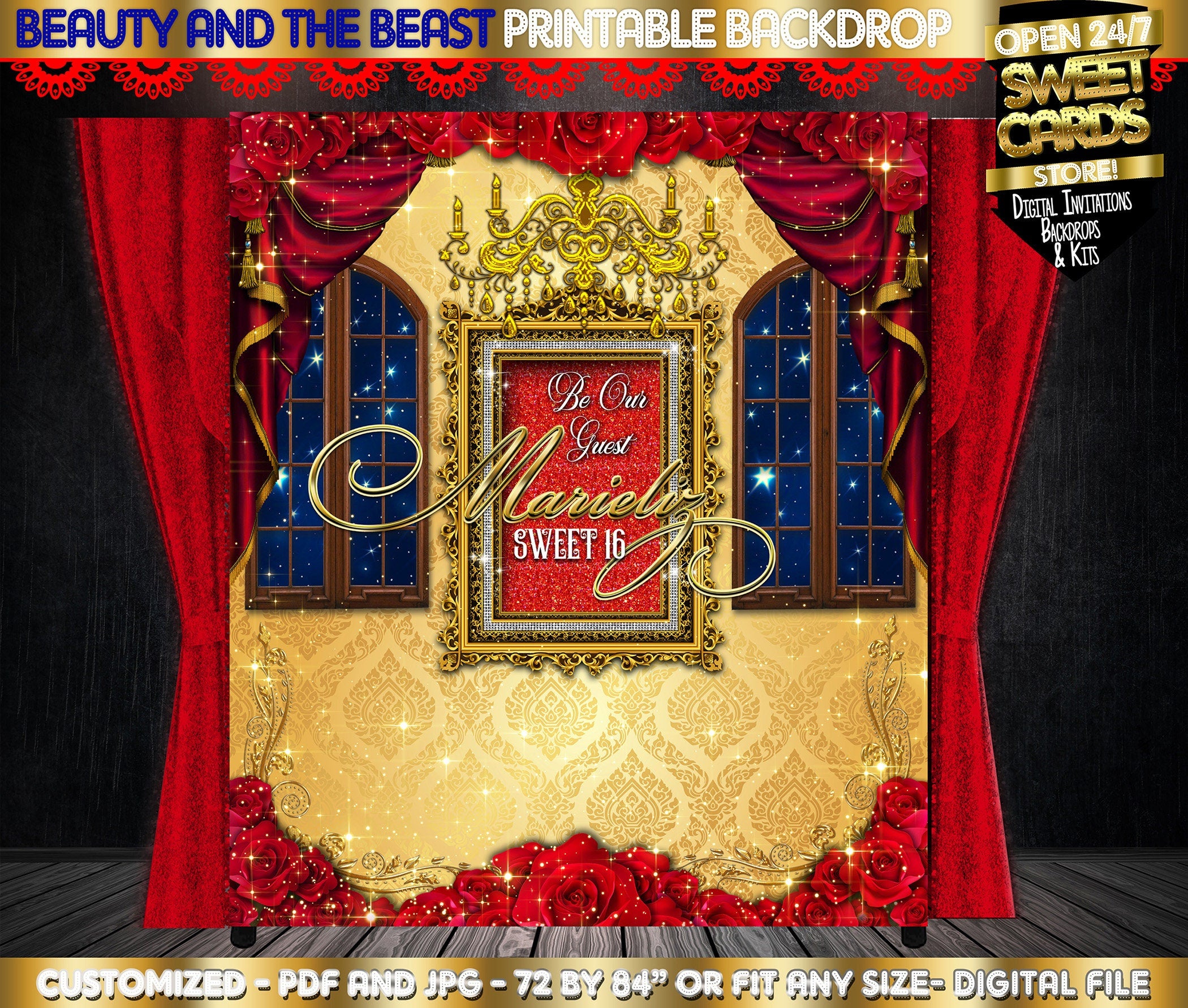 Beauty and The Beast Digital Printable Backdrop, Beauty and The beast ...