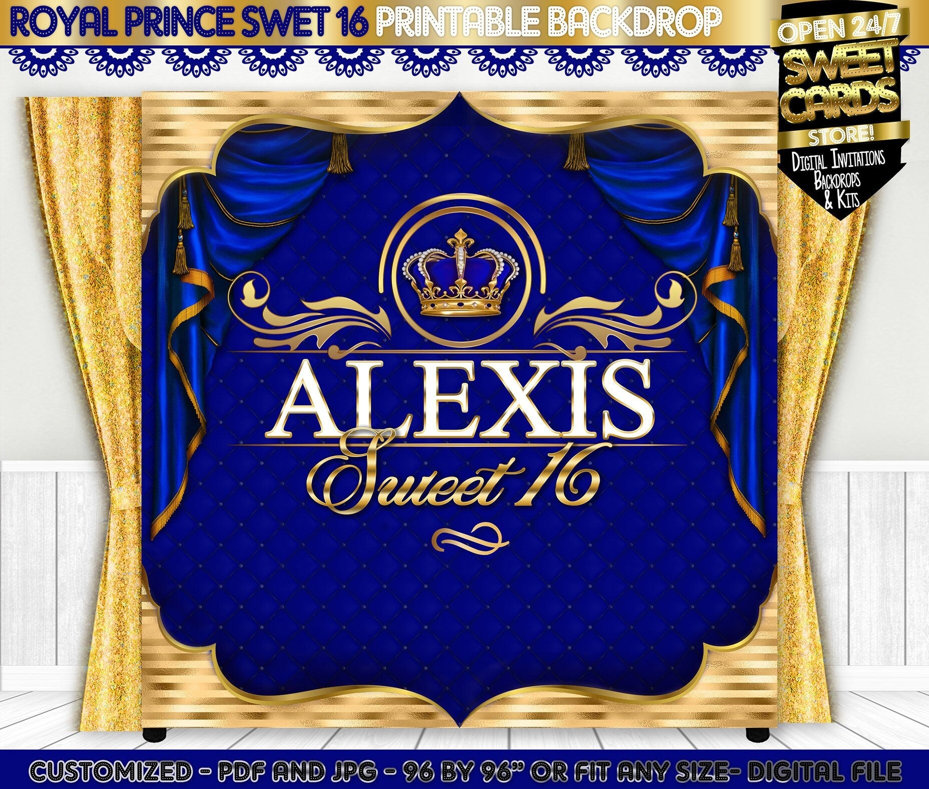 Royal Prince Sweet Sixteen Printable Backdrop, Royal prince backdrop ...