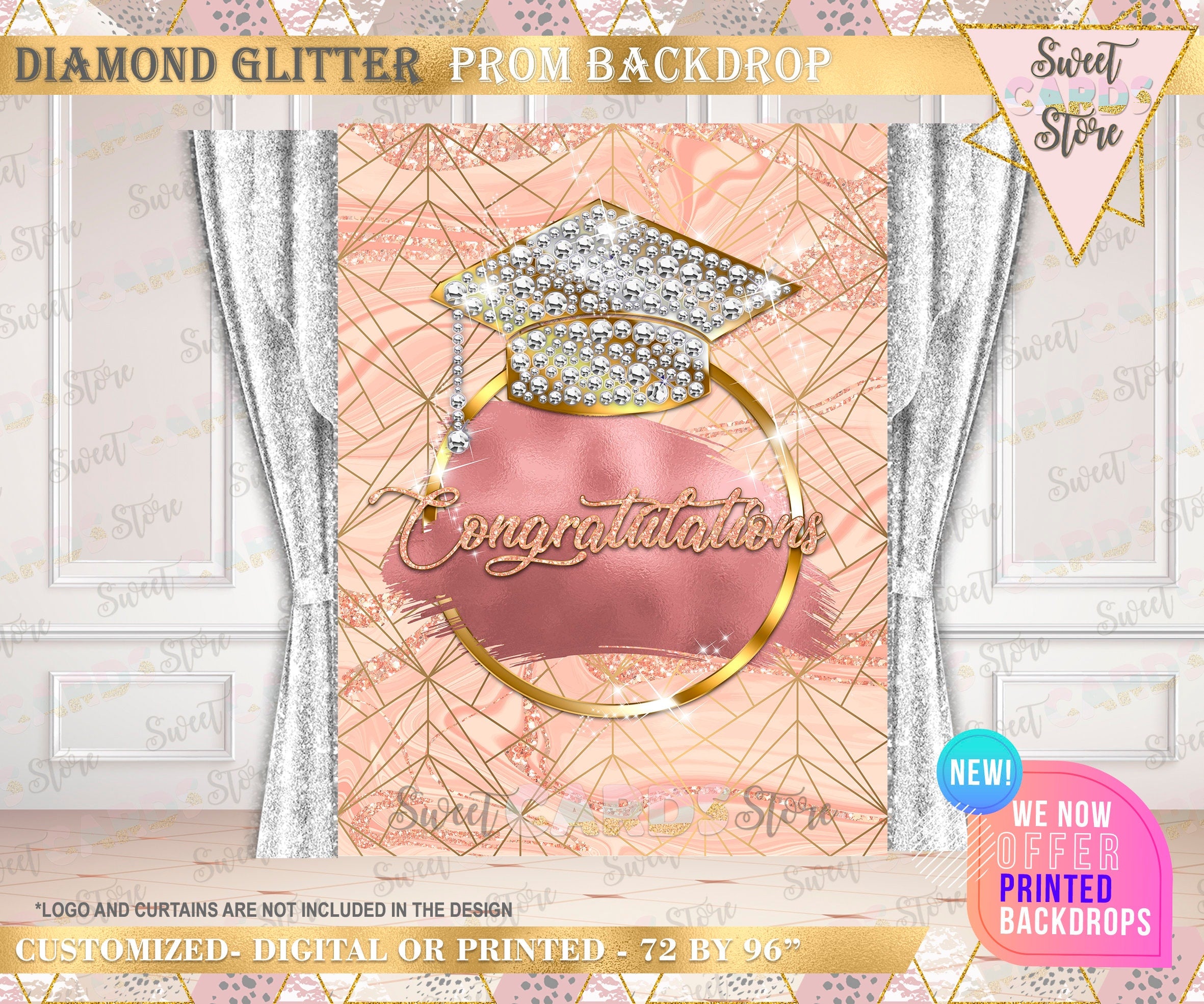 Rose gold Prom Printable Backdrop, Prom Elegant Backdrop, Graduation c ...