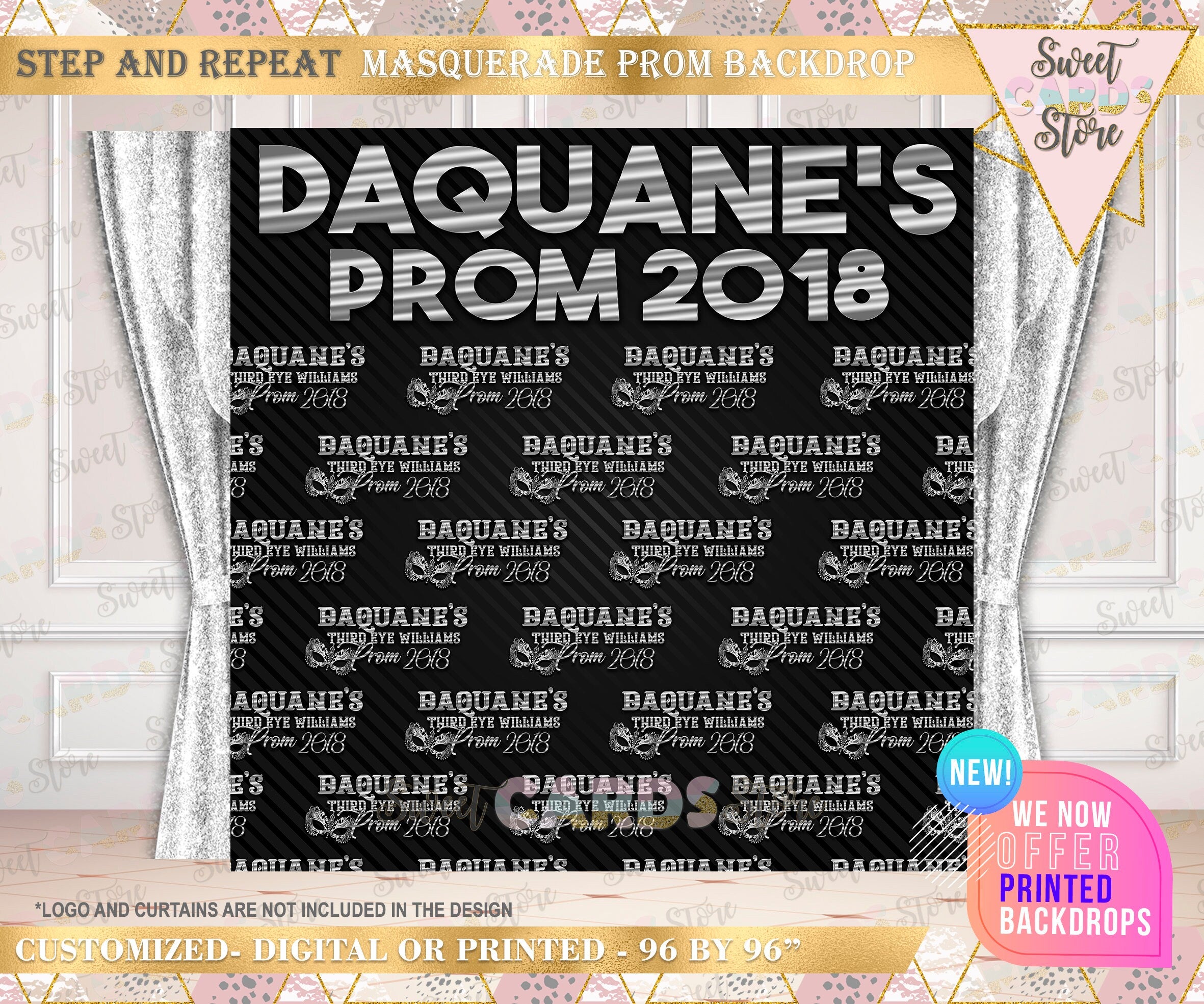 classic Prom Black silver Step and Repeat Backdrop, Prom Elegant Backd ...