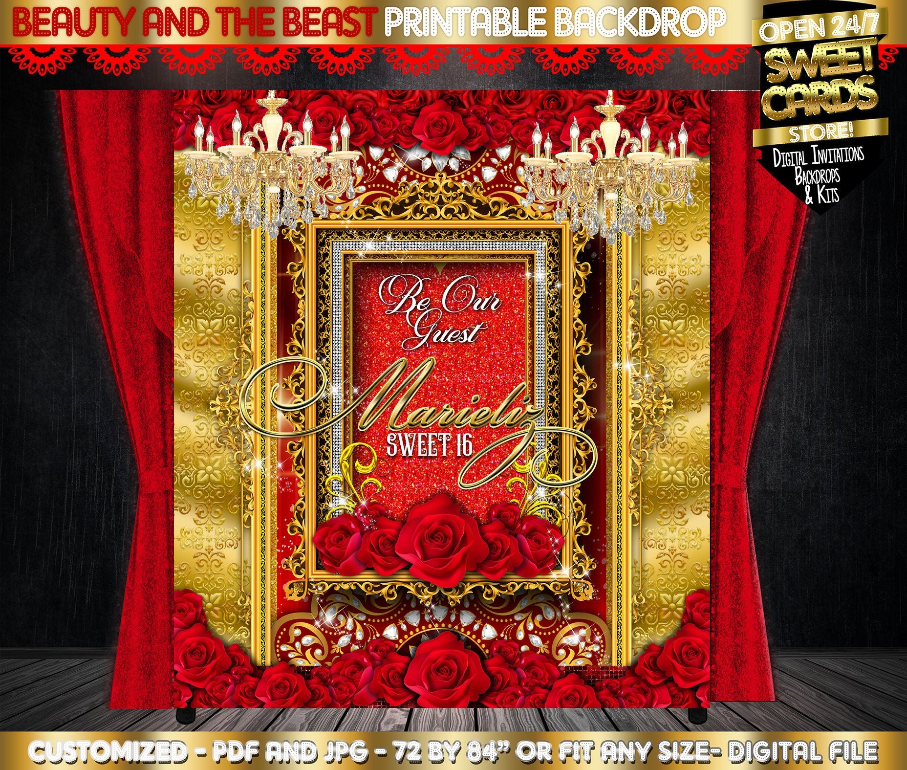 Beauty and The Beast Digital Printable Backdrop, Beauty and The beast ...