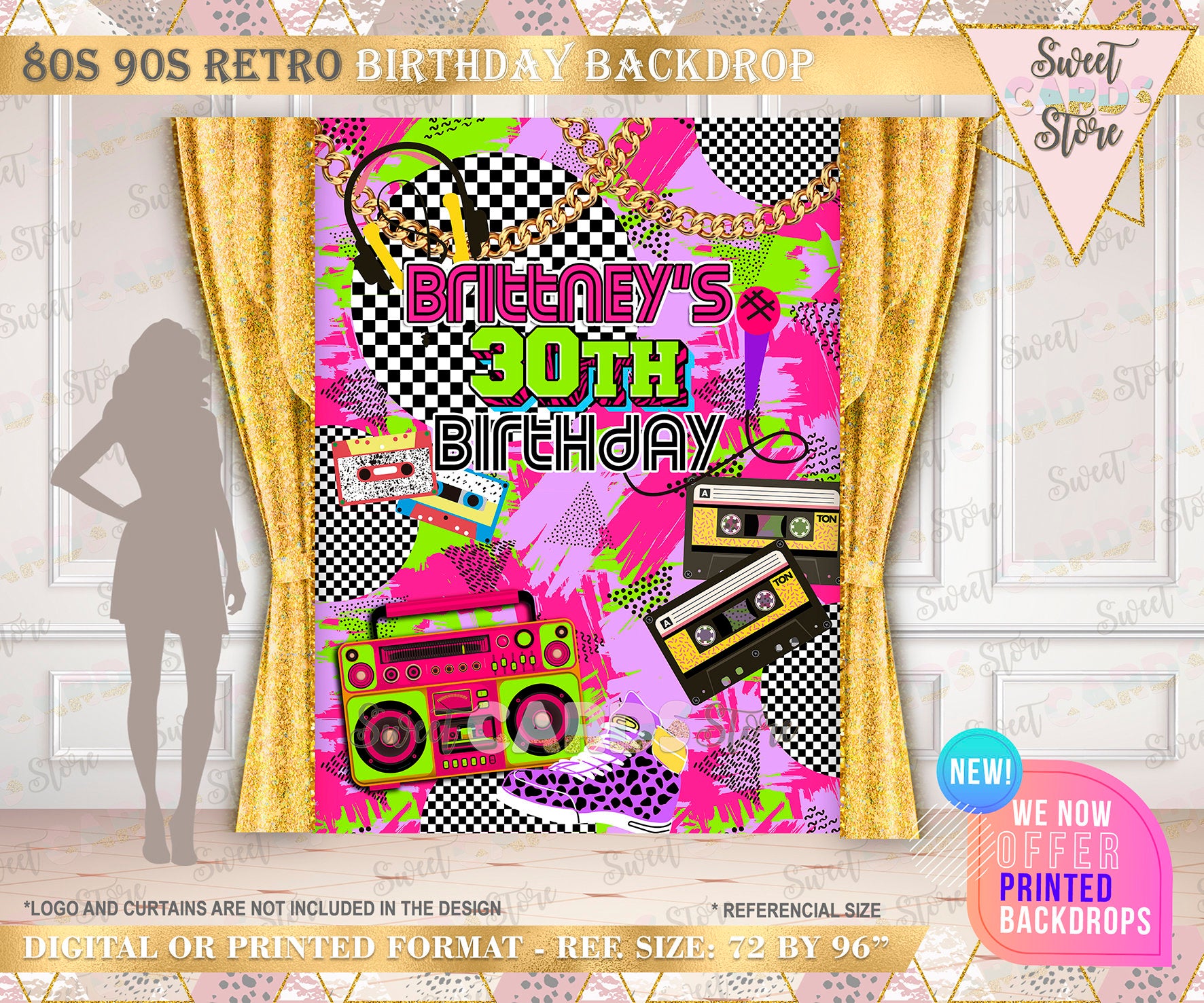 80's90's Printable Party Backdrop, 90s Printable Backdrop, Retro Backd ...