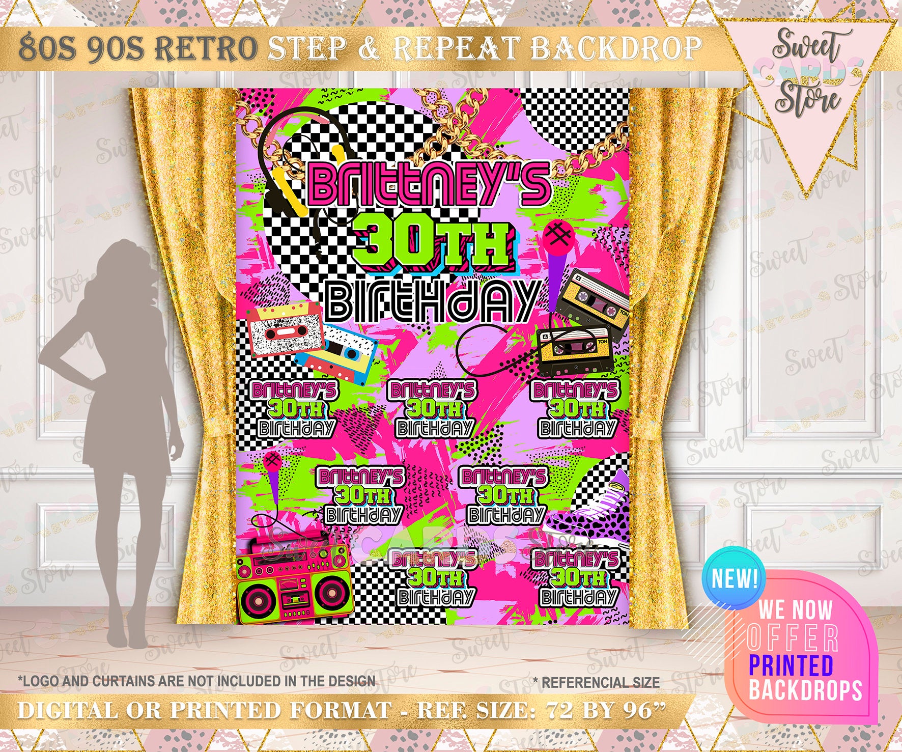 80's 90's Printable Party Backdrop, 90s Printable Backdrop, Retro Back ...