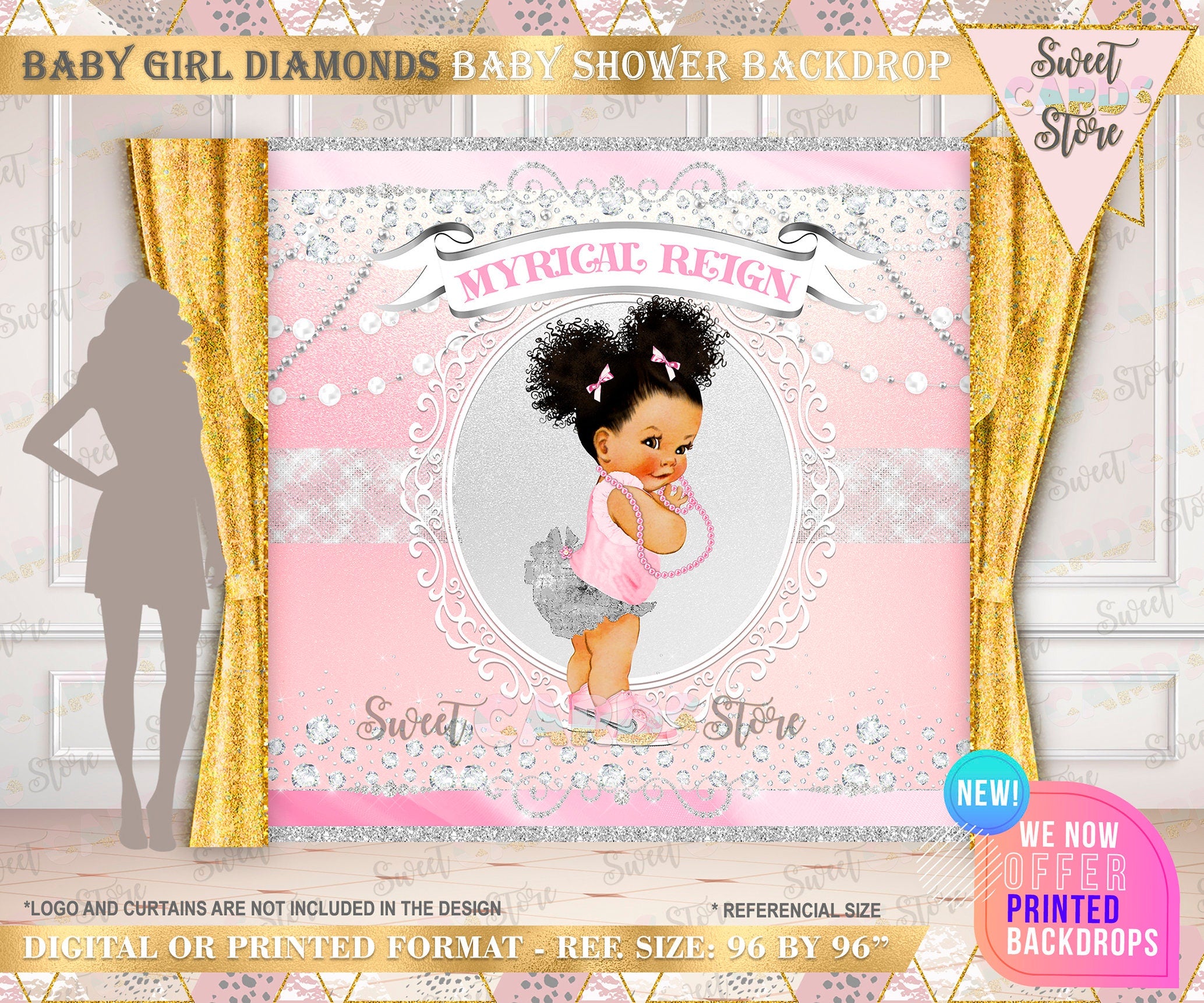 Diamond Girl Baby Shower Printable backdrop, Diamond Baby shower Backd ...