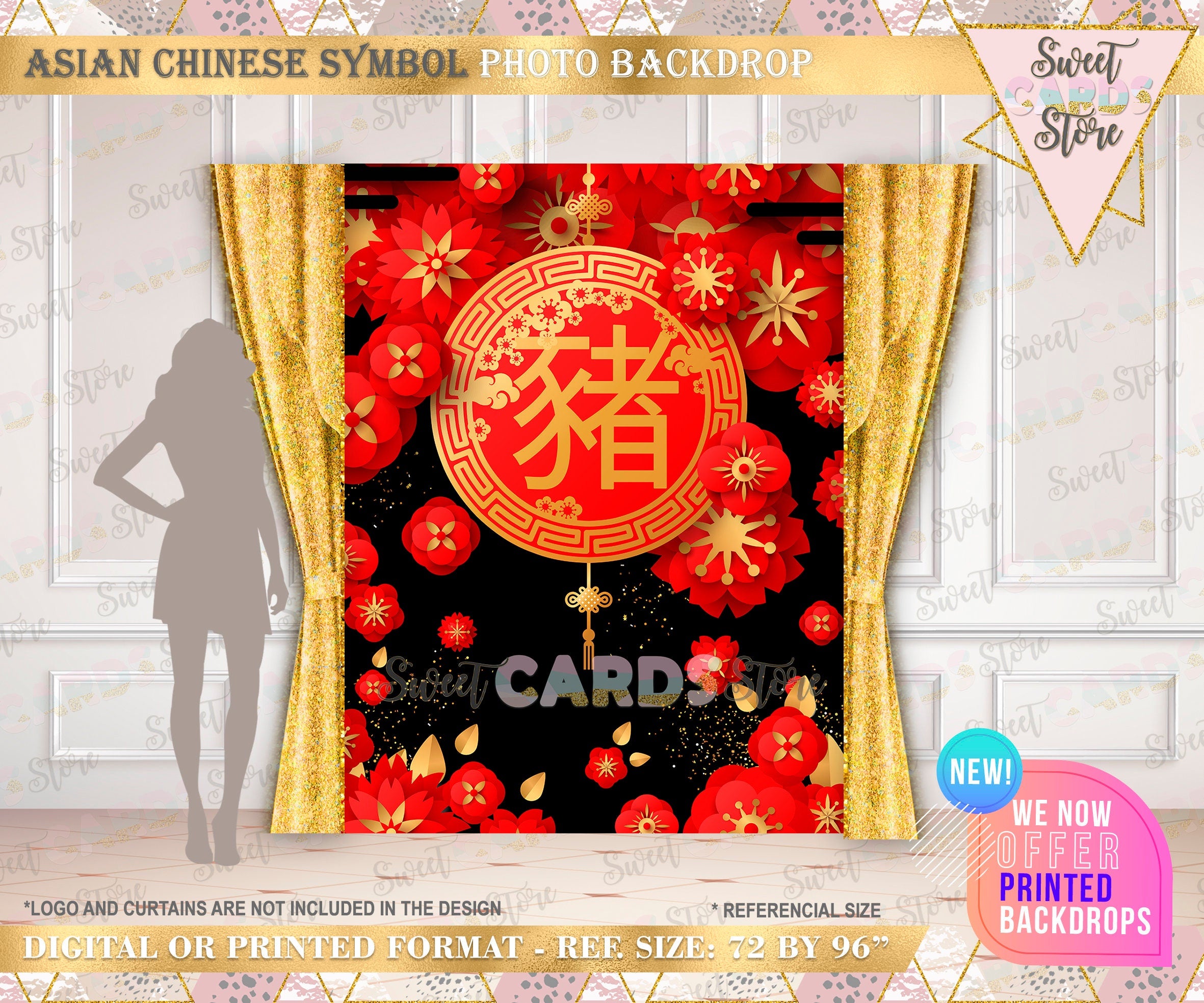 Asian Chinese Party Printable Backdrop, Chinese Party Backdrop, Chines ...