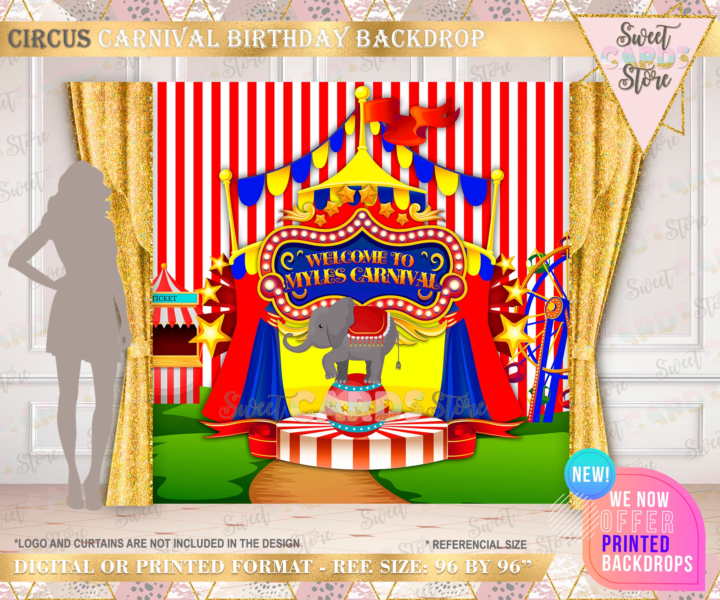 Circus Tent Printable Party Backdrop, Circus Party Backdrop, Circus fa ...