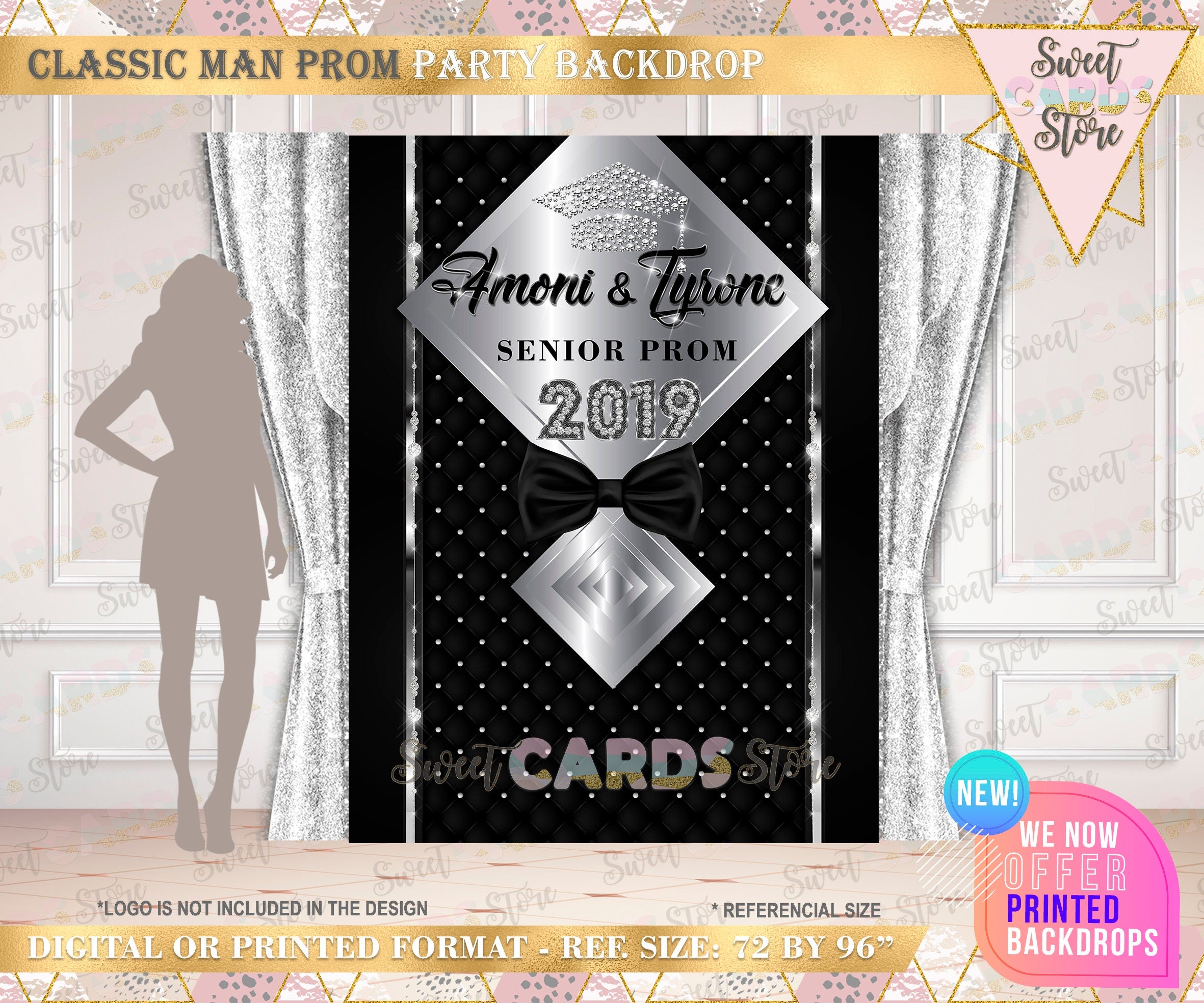 classic Prom Black silver Printable Backdrop, Prom Elegant Backdrop, M ...