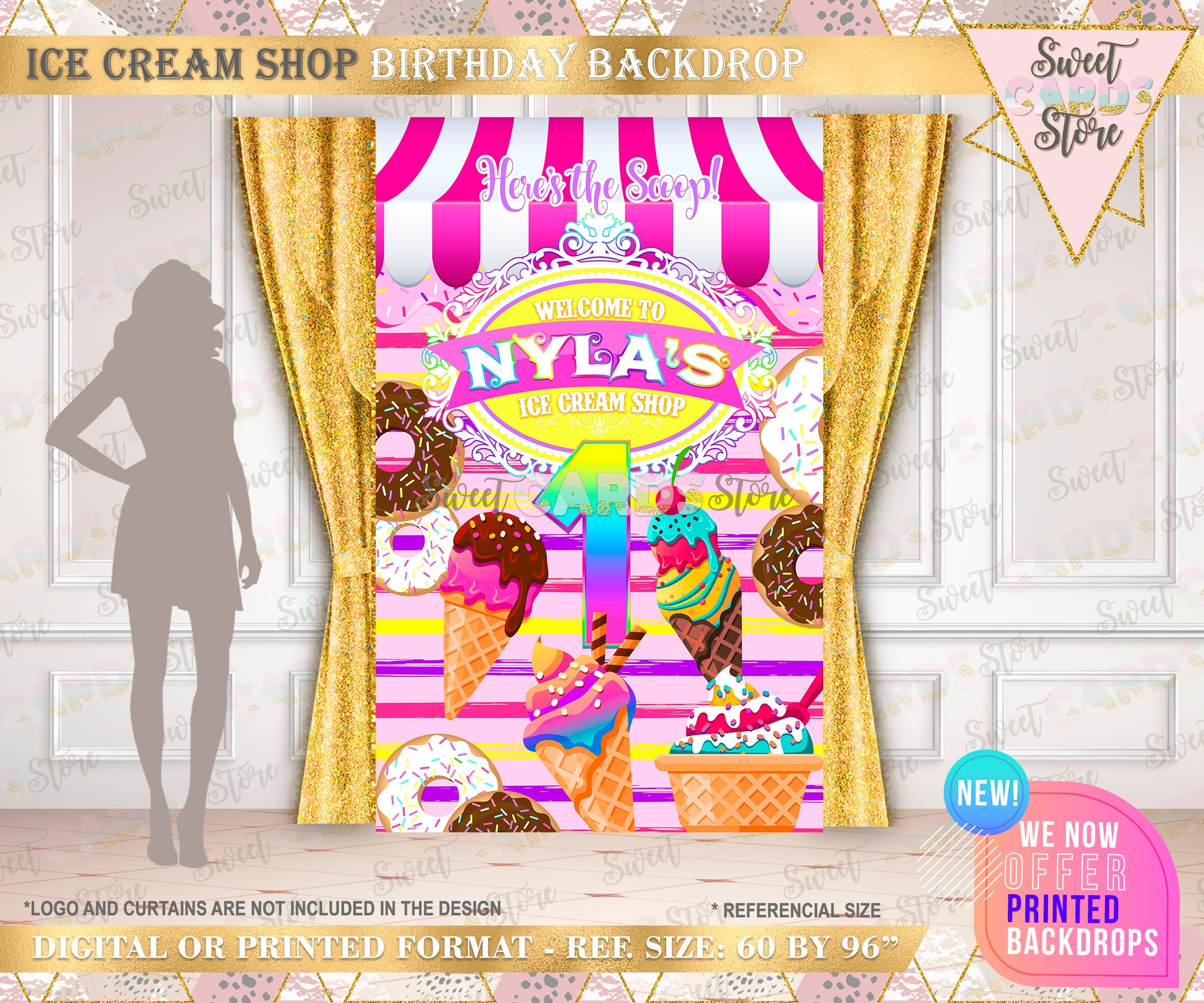 Ice Cream Parlor Printable Backdrop, Ice Cream Backdrop, Ice Cream Par ...