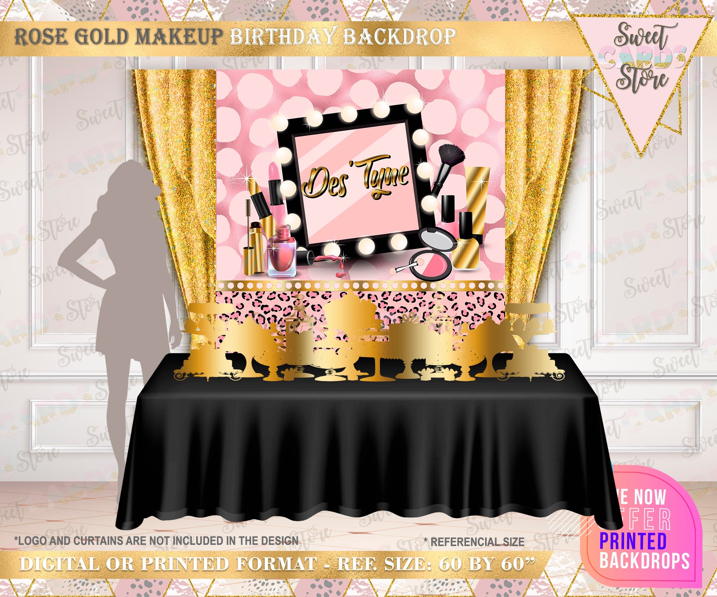 Makeup Glam Digital Printable party backdrop, Glam Party Backdrop, Gir ...