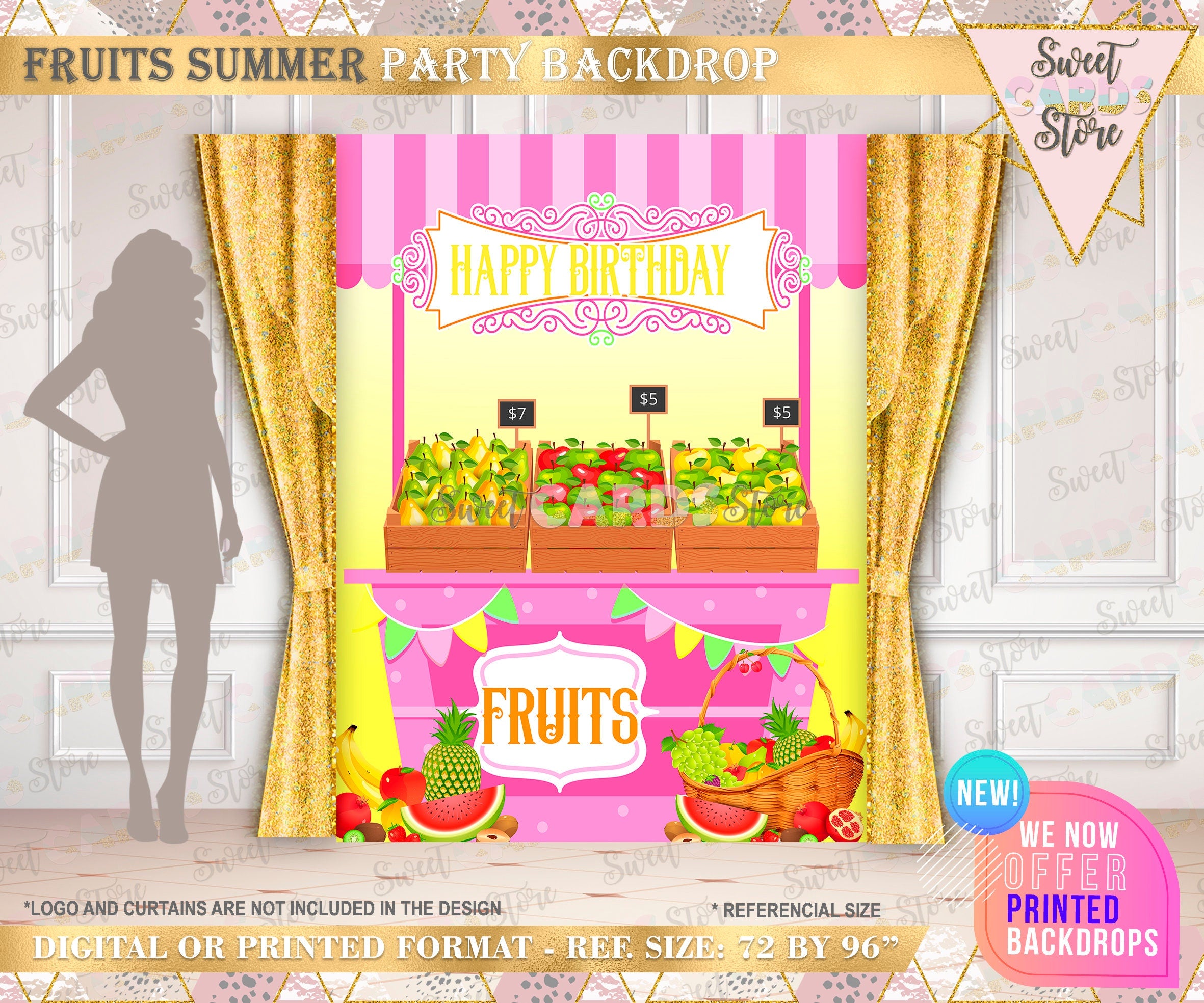 Fruit stand party backdrop, fruits tropical party backdrop, fruit stan ...