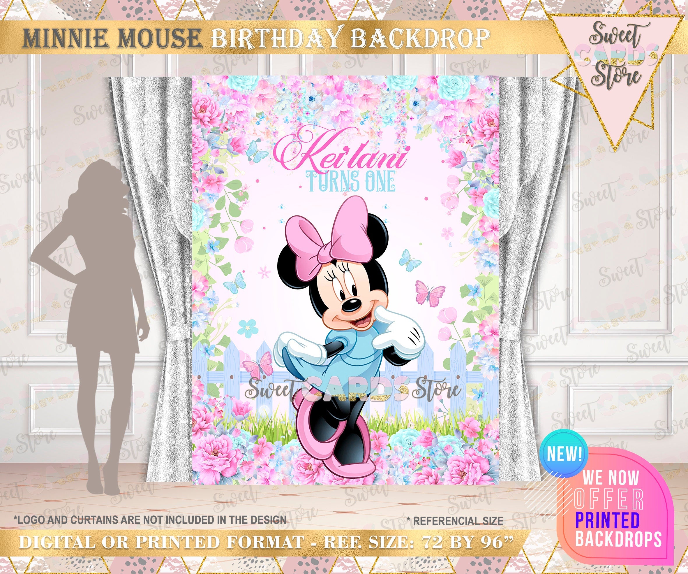 Minnie mouse party backdrop, minnie floral baby shower backdrop, minni ...