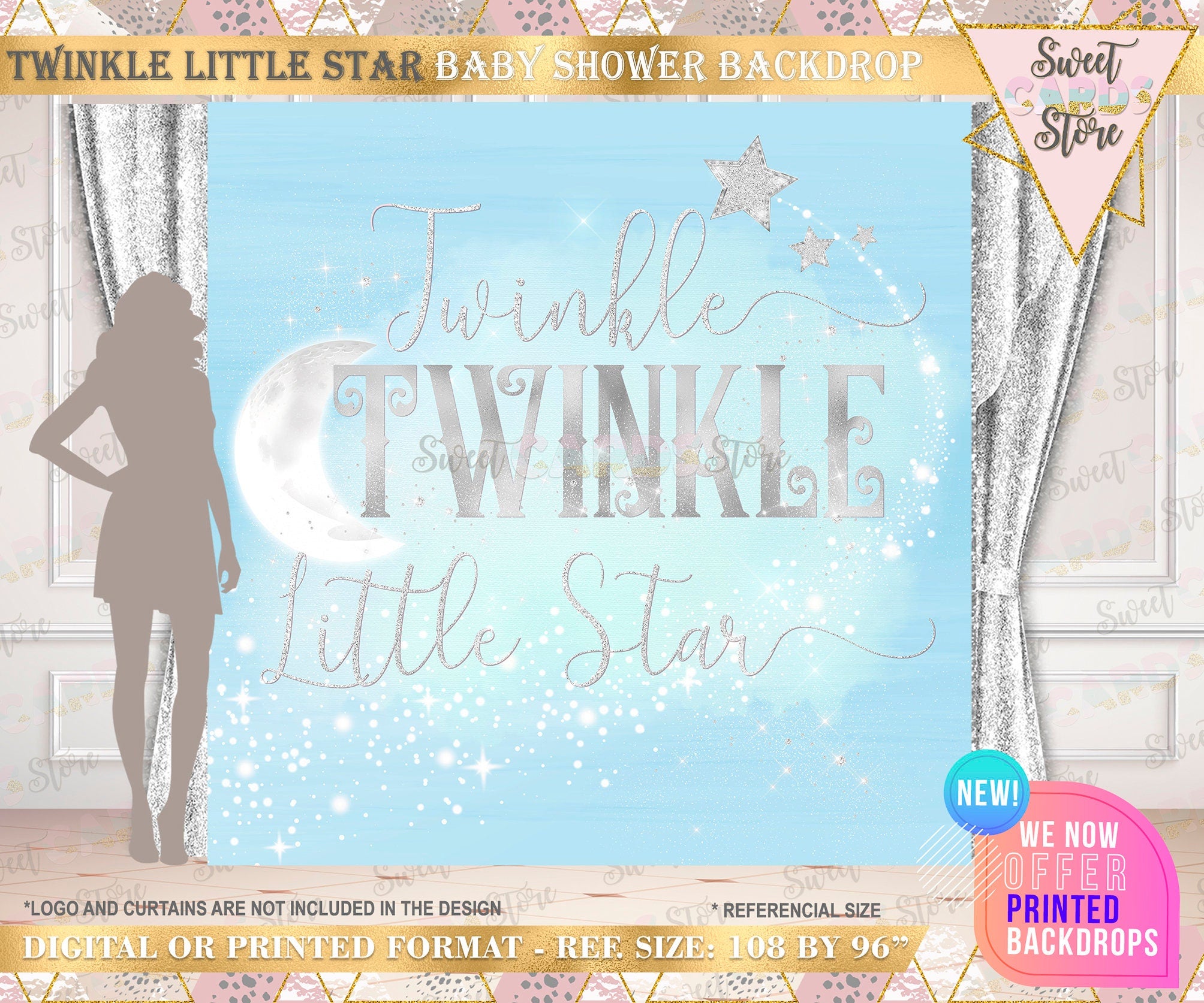 Twinkle Twinkle Little Star Party Backdrop, Stars Backdrop, Moon and S ...