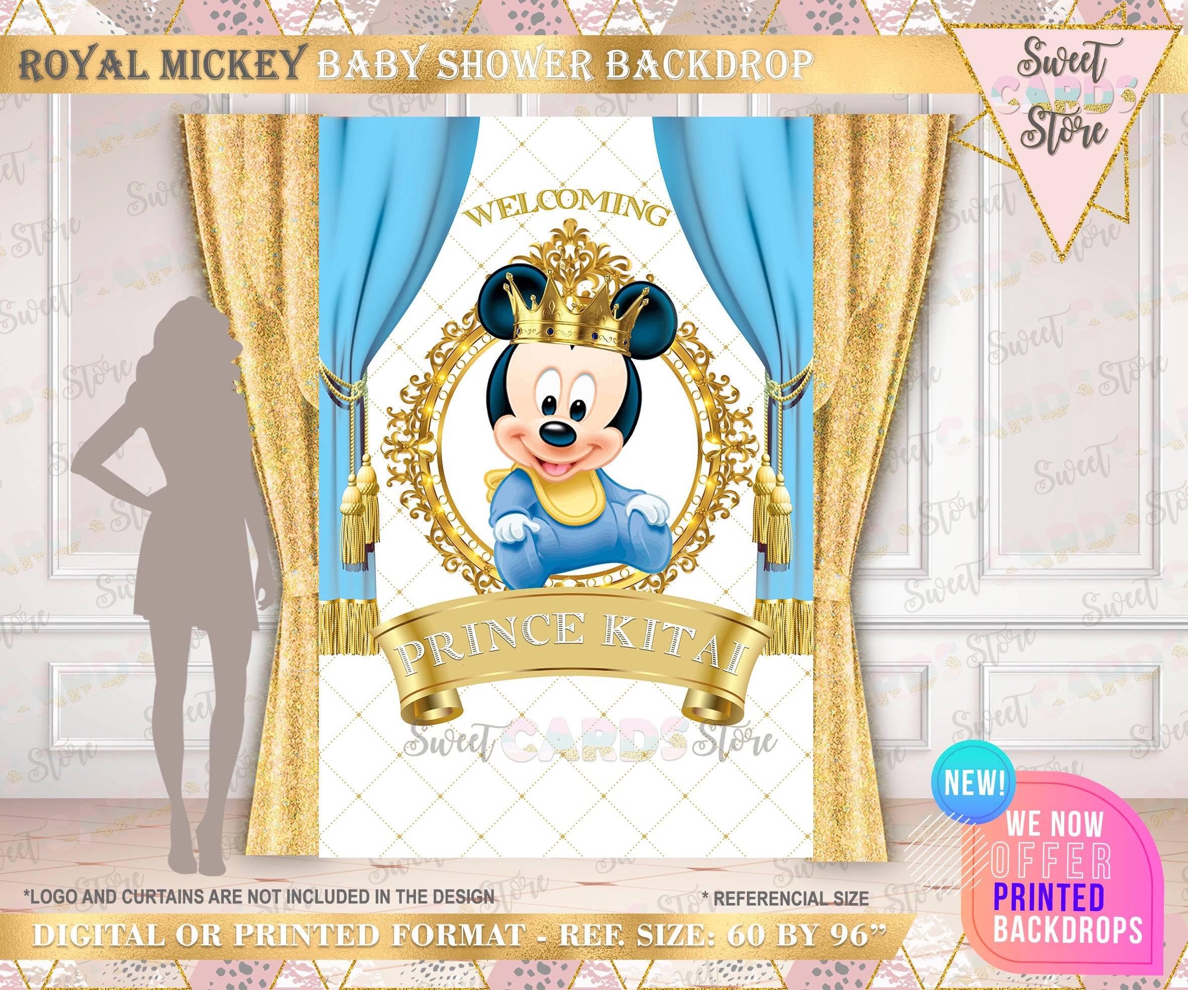 Royal Prince mickey mouse party backdrop, Little prince mickey backdro ...