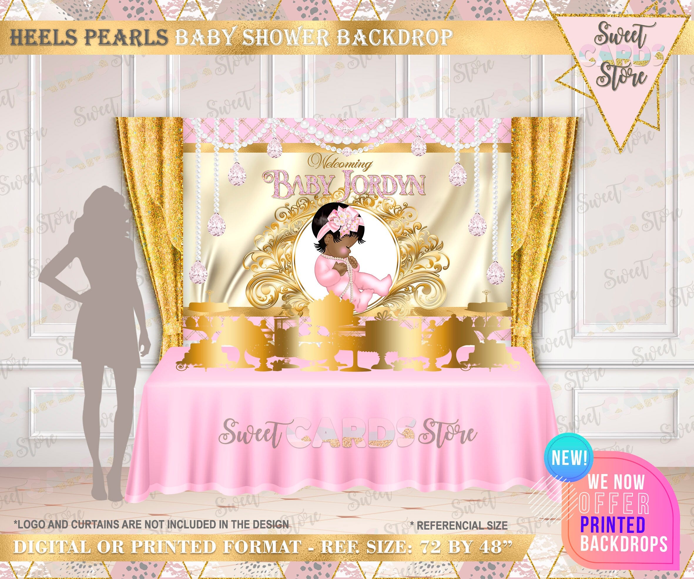 Pearls baby Girl Shower Printable backdrop Diamond Baby shower Backdro ...