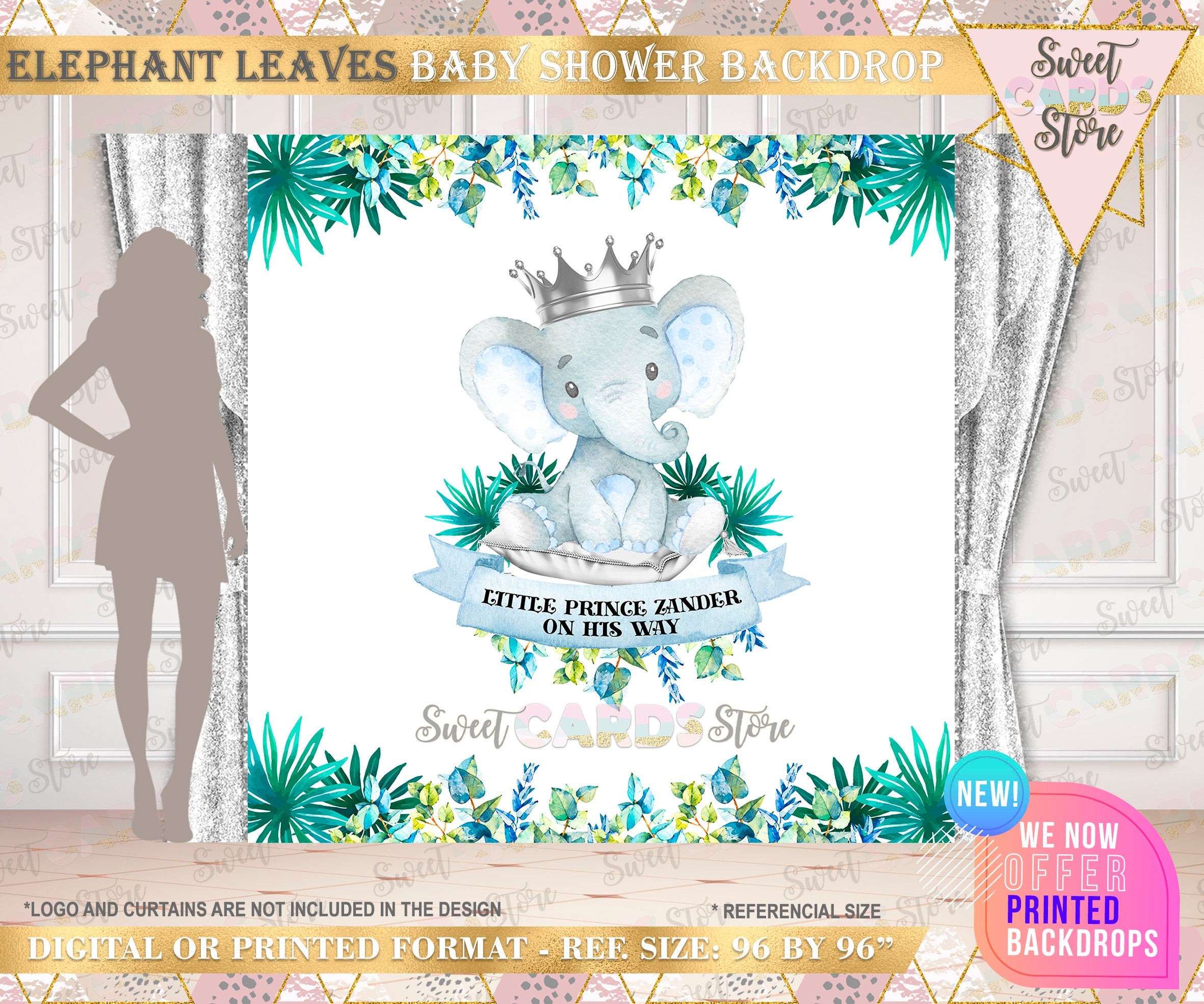 Elephant Prince Baby Shower Backdrop, Elephant Baby Shower, Elephant P ...