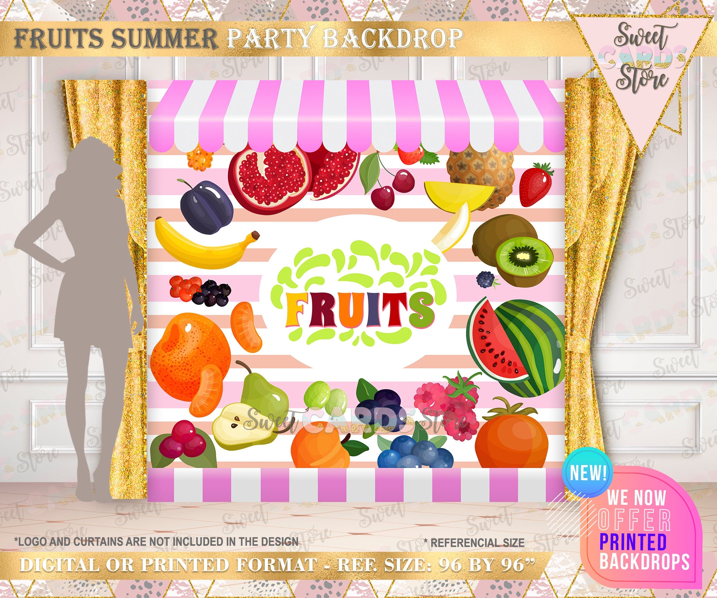 Fruit stand party backdrop, fruits tropical party backdrop, fruit stan ...