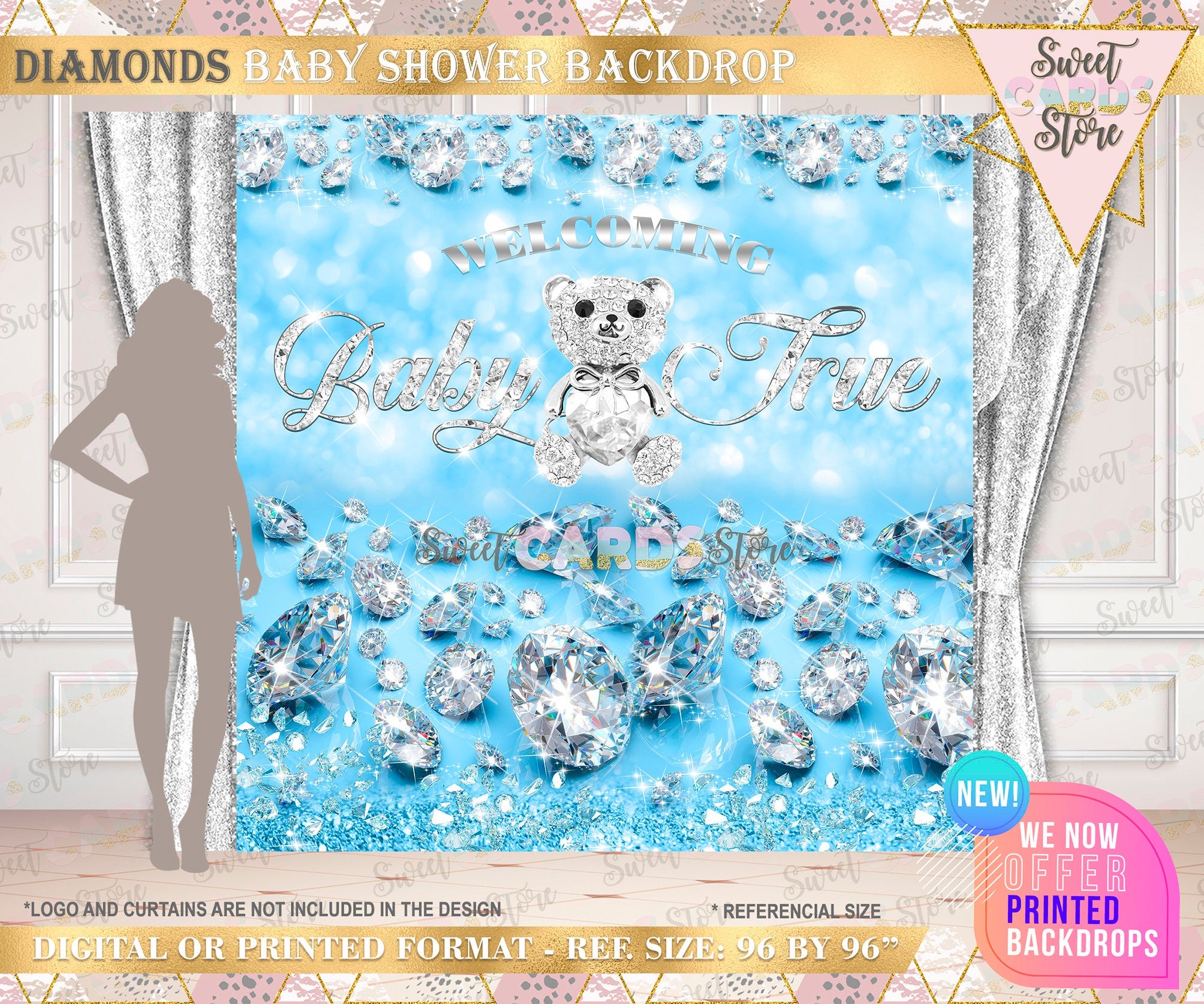 Diamonds bear Baby Shower Backdrop, Teddy Bear bling Backdrop, Bear Ba ...