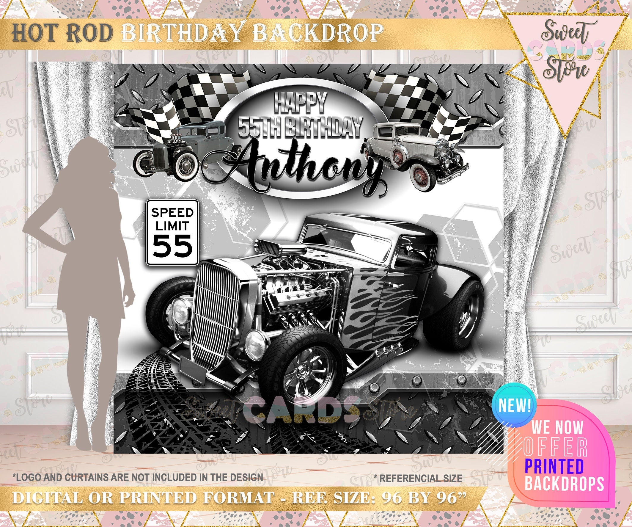 Hot rod Birthday Backdrop, classic man rod backdrop, vintage cars back ...
