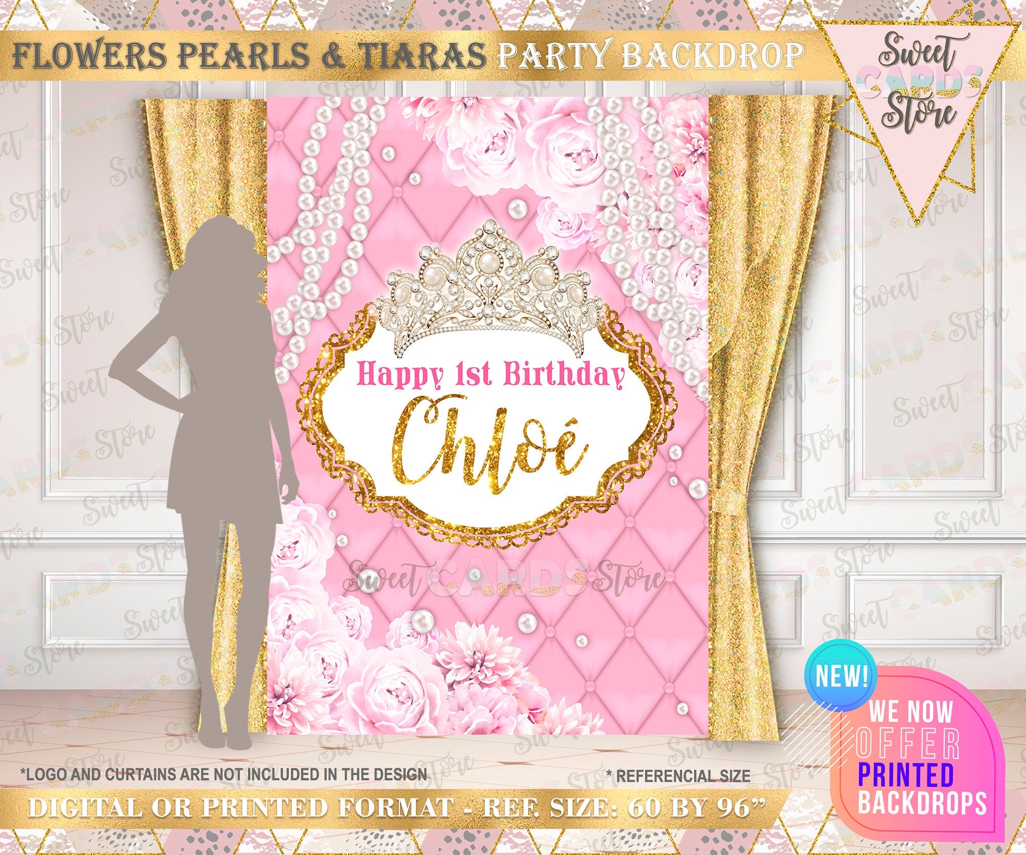 Flowers pearls & tiaras Princess floral Party Backdrop, Princess crown ...