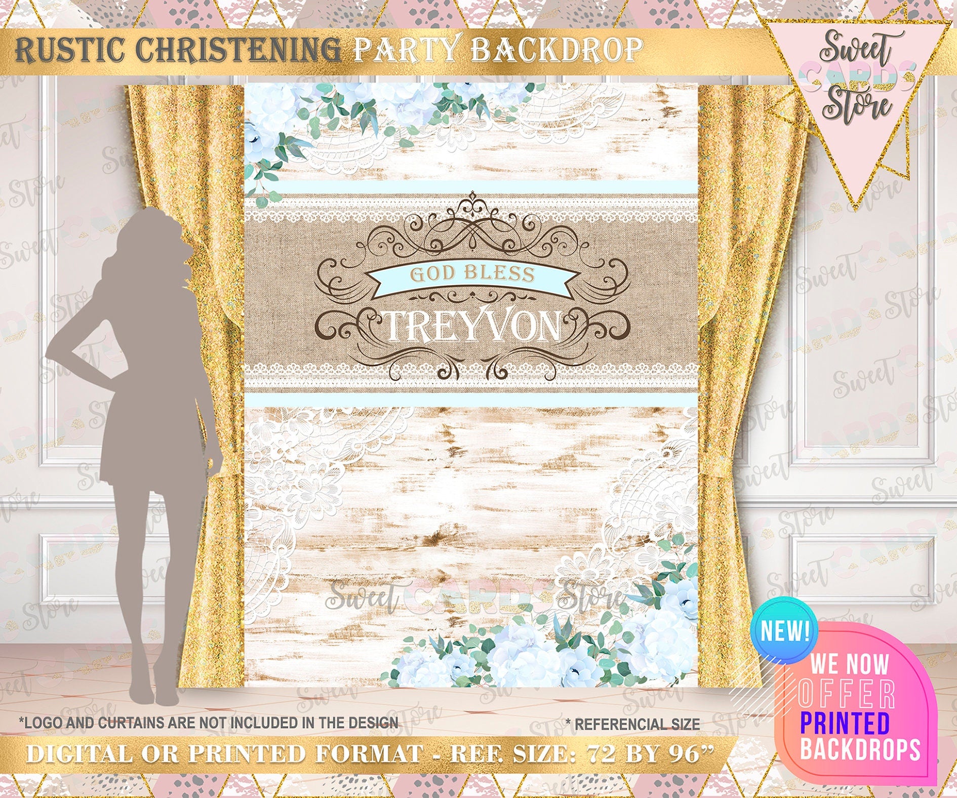 Rustic christening floral backdrop, baptism christening floral backdro ...