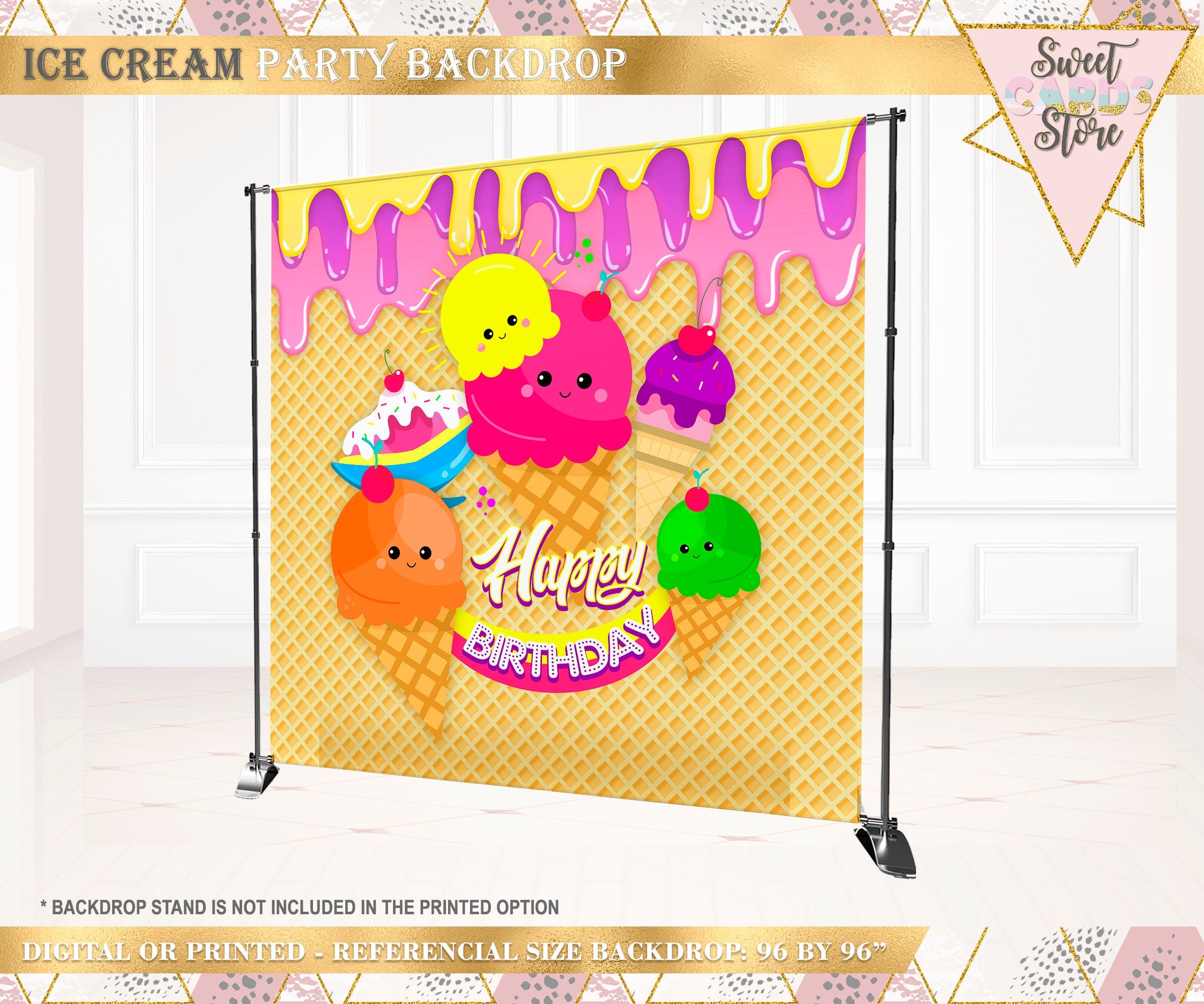 Ice Cream Parlor Printable Backdrop, Ice Cream Backdrop, Ice Cream Par ...