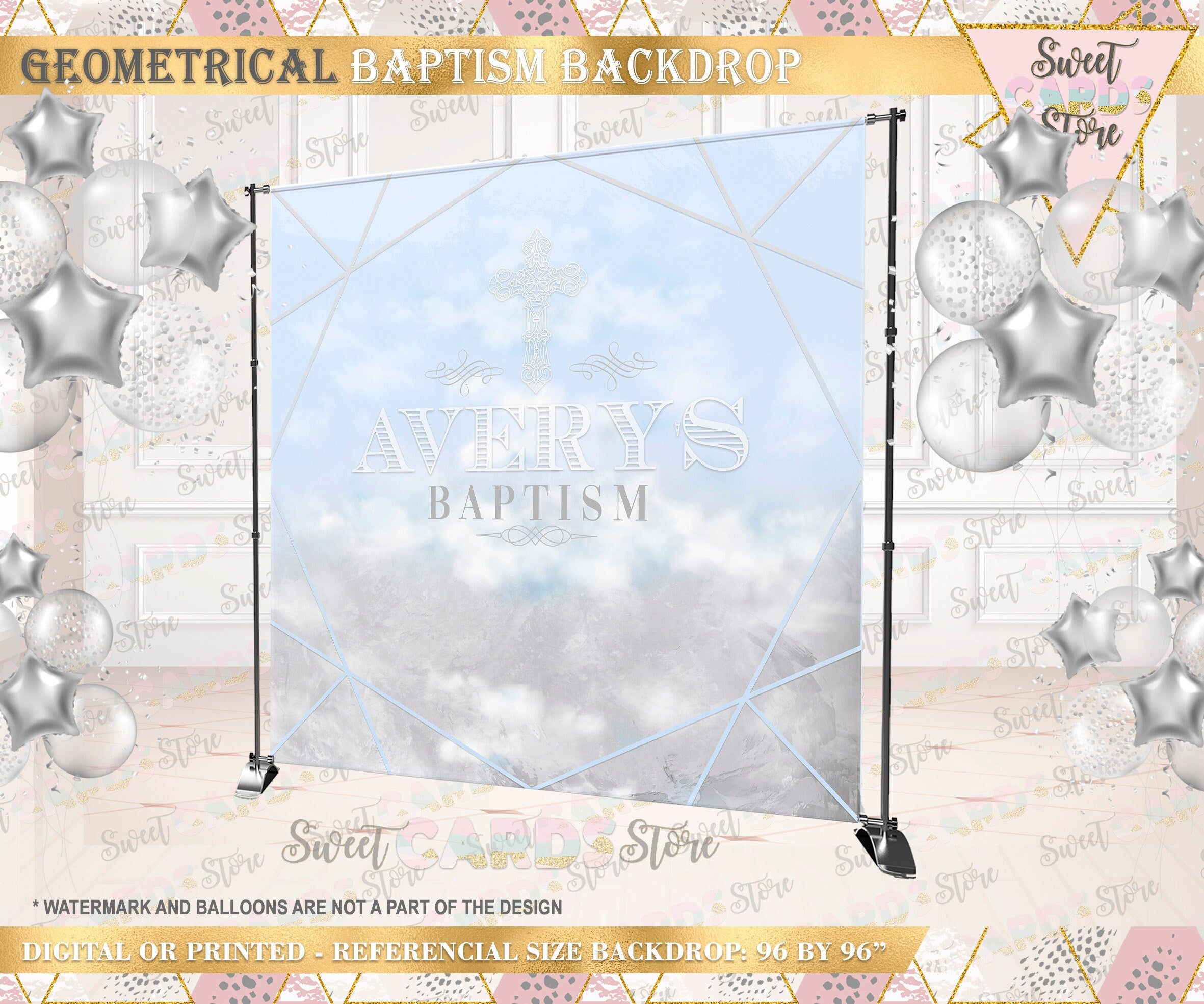 Gray and Blue Baptism backdrop, baptism christening backdrop, baptism ...