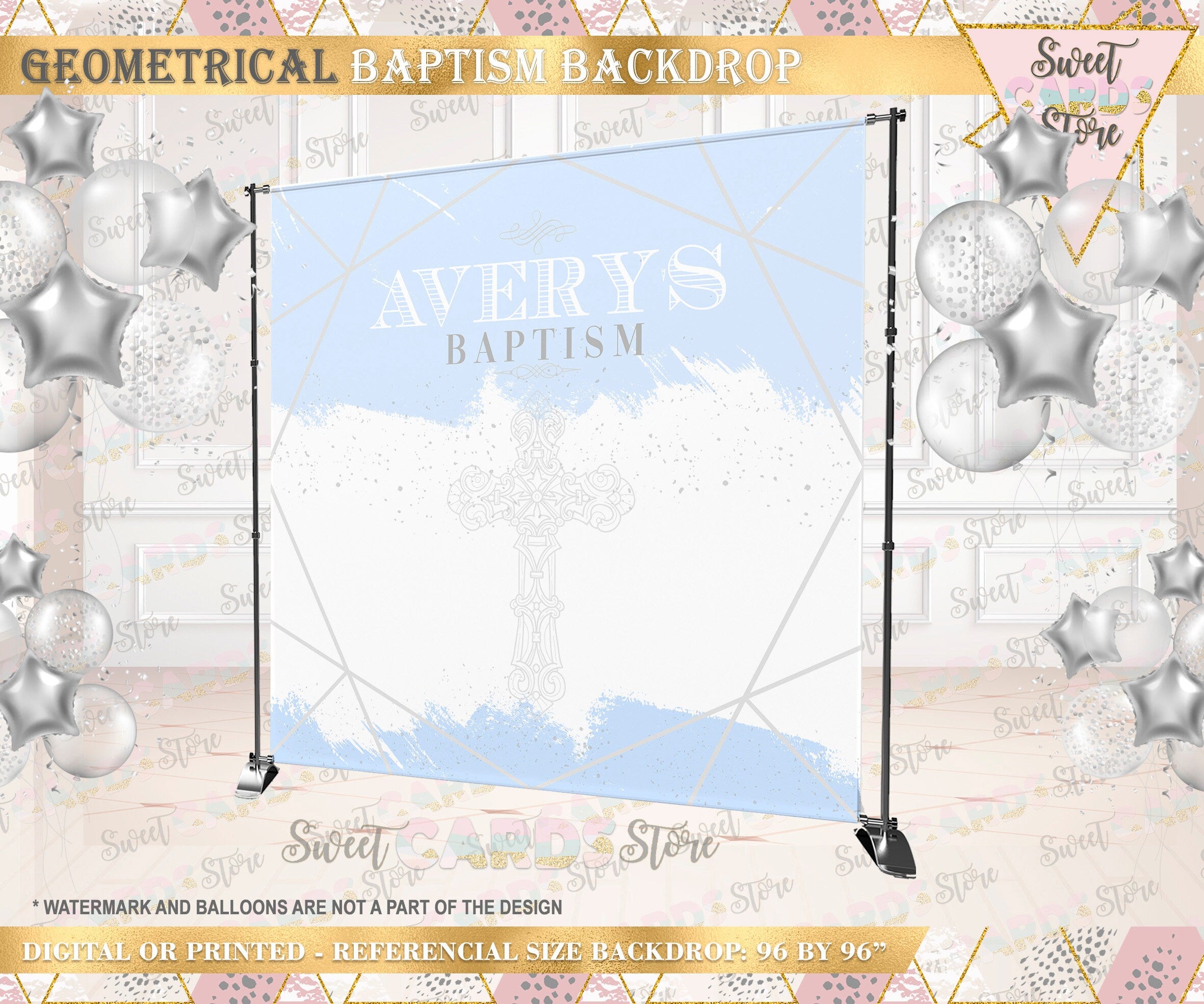 Gray and Blue Baptism backdrop, baptism christening backdrop, baptism ...