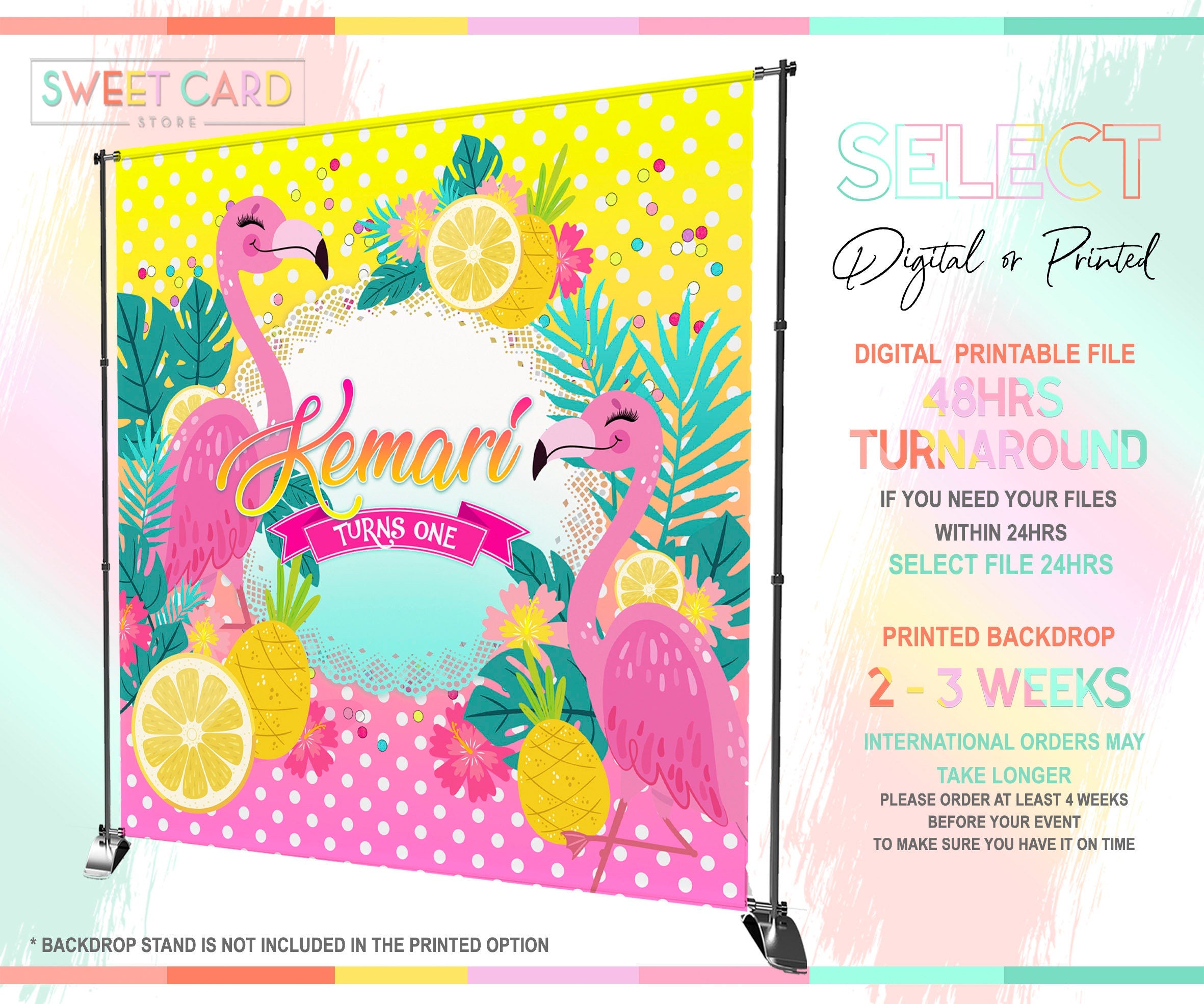 Flamingo Floral Tropical Printable Backdrop, Flamingo Party Backdrop ...