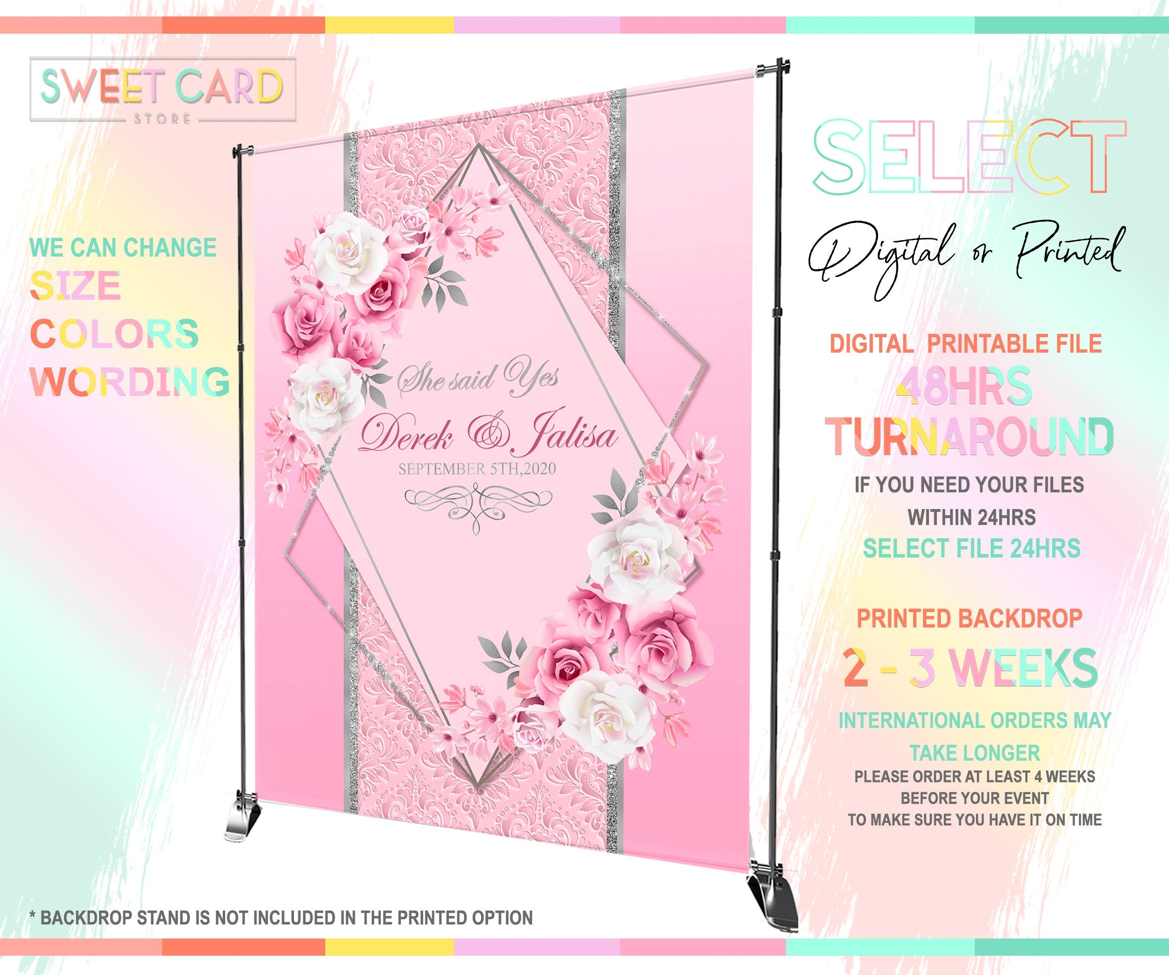 Engagement Floral Printable Backdrop, Engagement photo backdrop, Engag ...