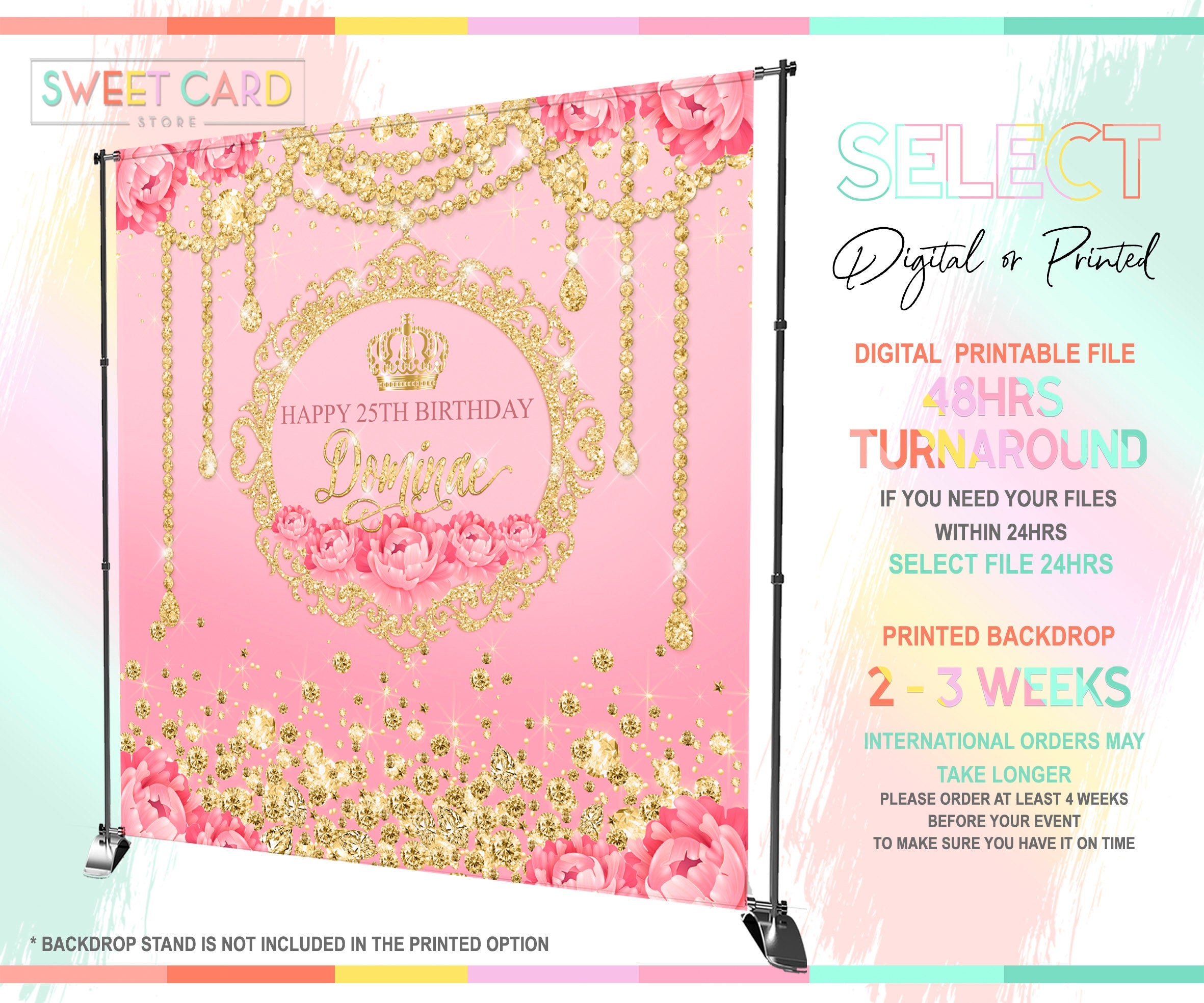 Diamond and Flowers Baby shower Backdrop, Diamonds backdrop, Flowers b ...