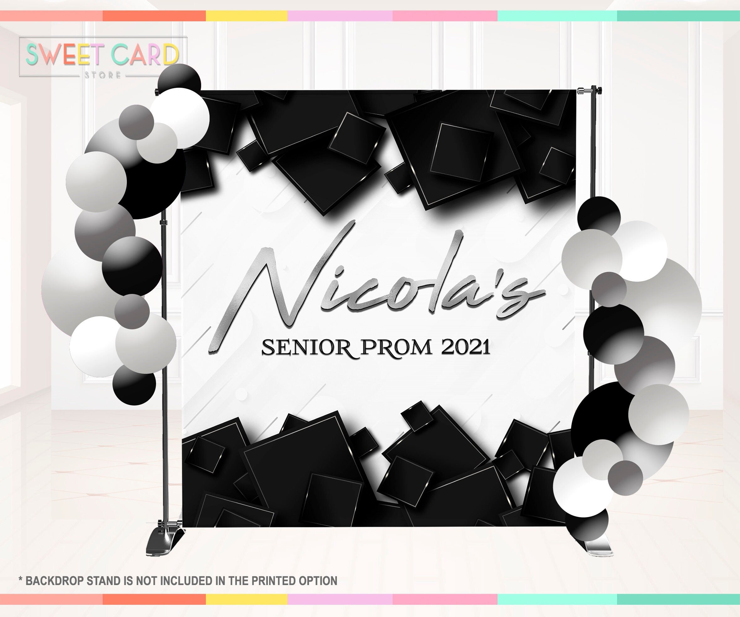 classic Prom Black silver Printable Backdrop, Prom Elegant Backdrop, M ...