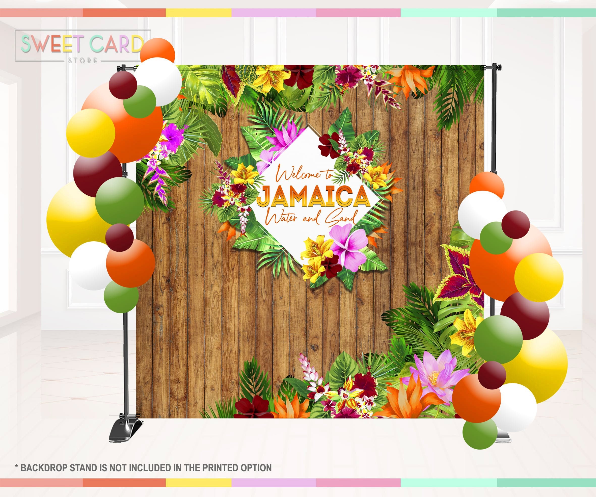 Luau Tropical Jamaican backdrop, Luau baby anniversary backdrop decor ...