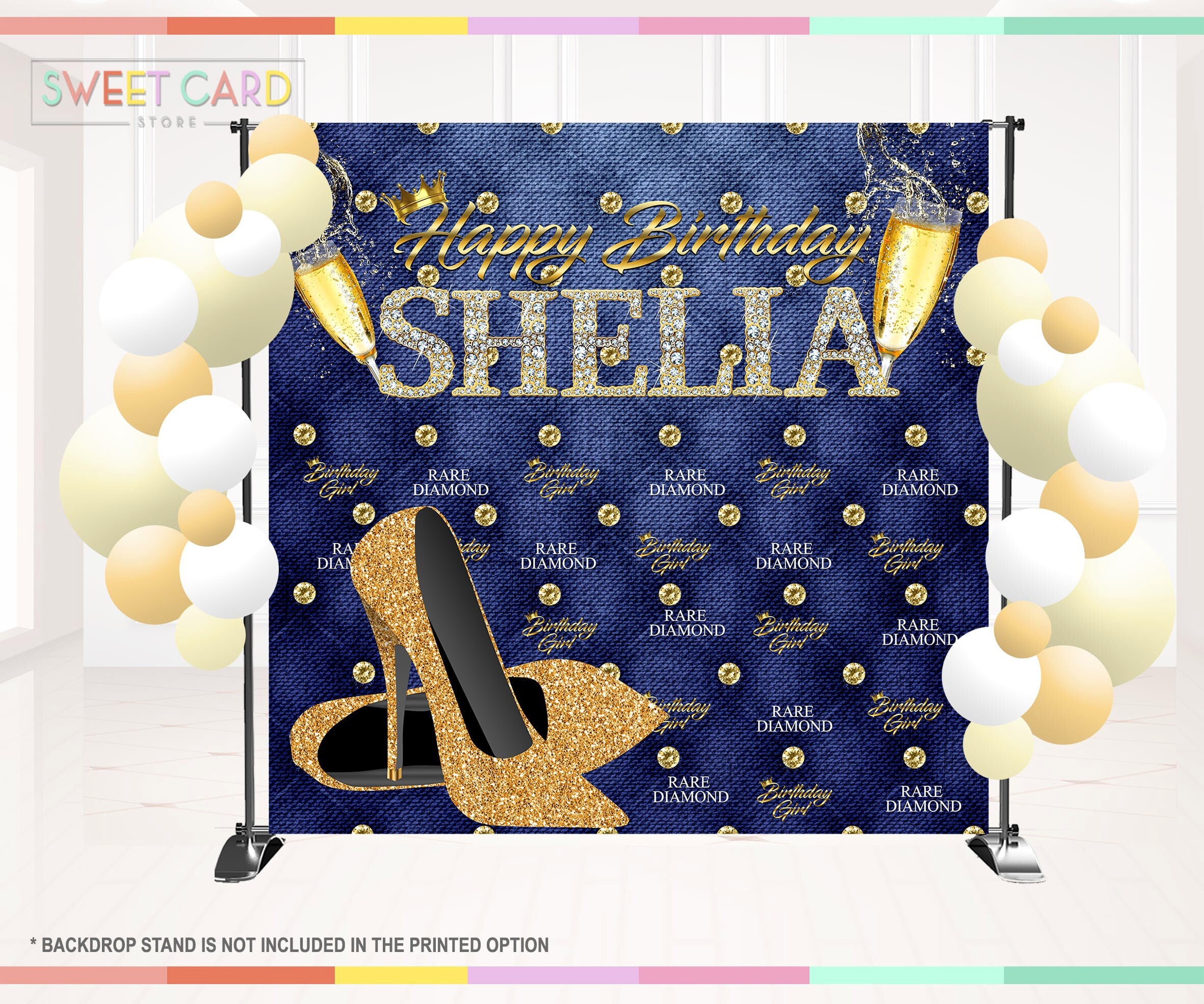 DENIM HEELS BACKDROP, Denim heels step and repeat Backdrop, Diamonds d ...