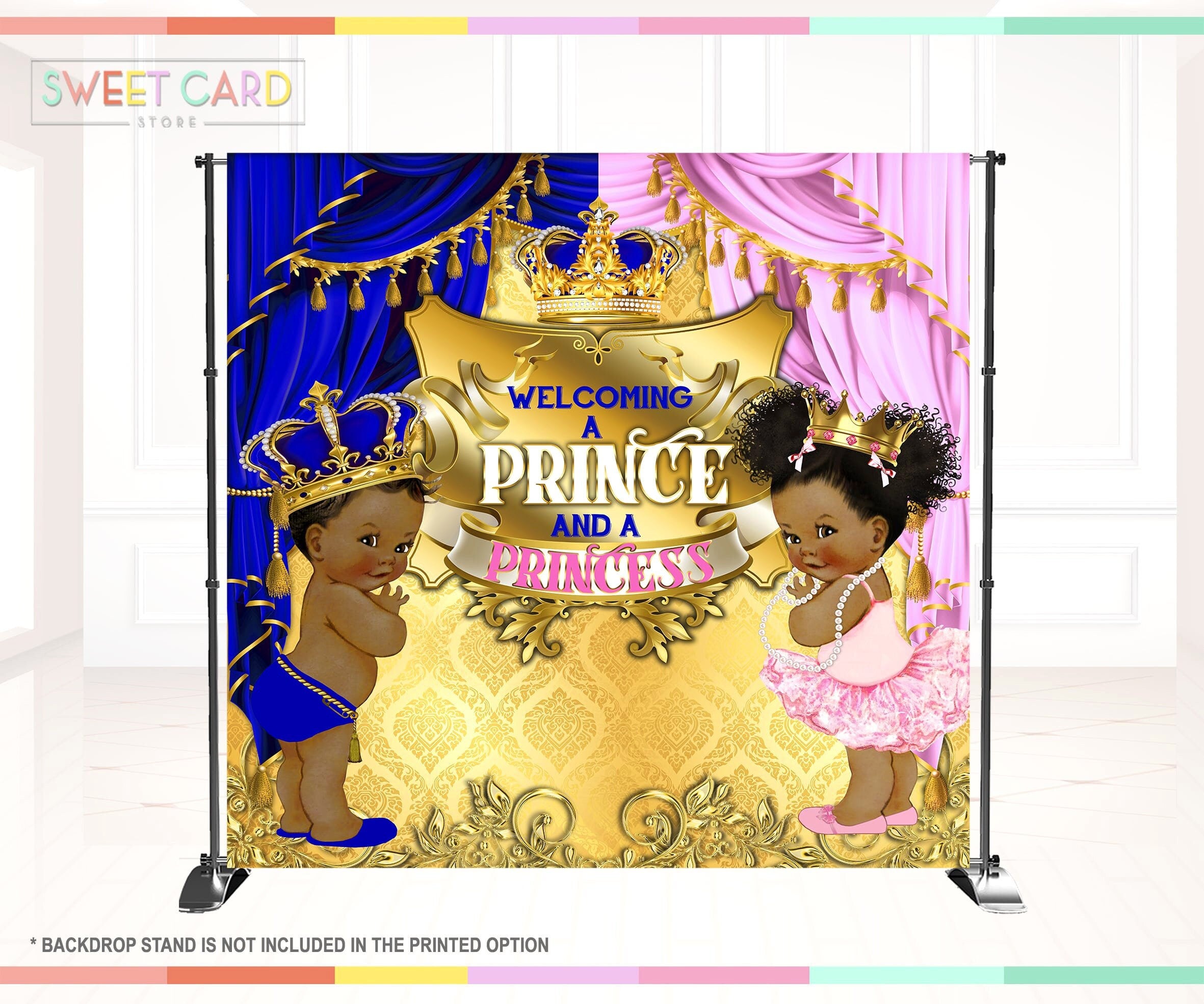 PRINCE PRINCESS BACKDROP, twins baby shower backdrop, crown gold backd ...