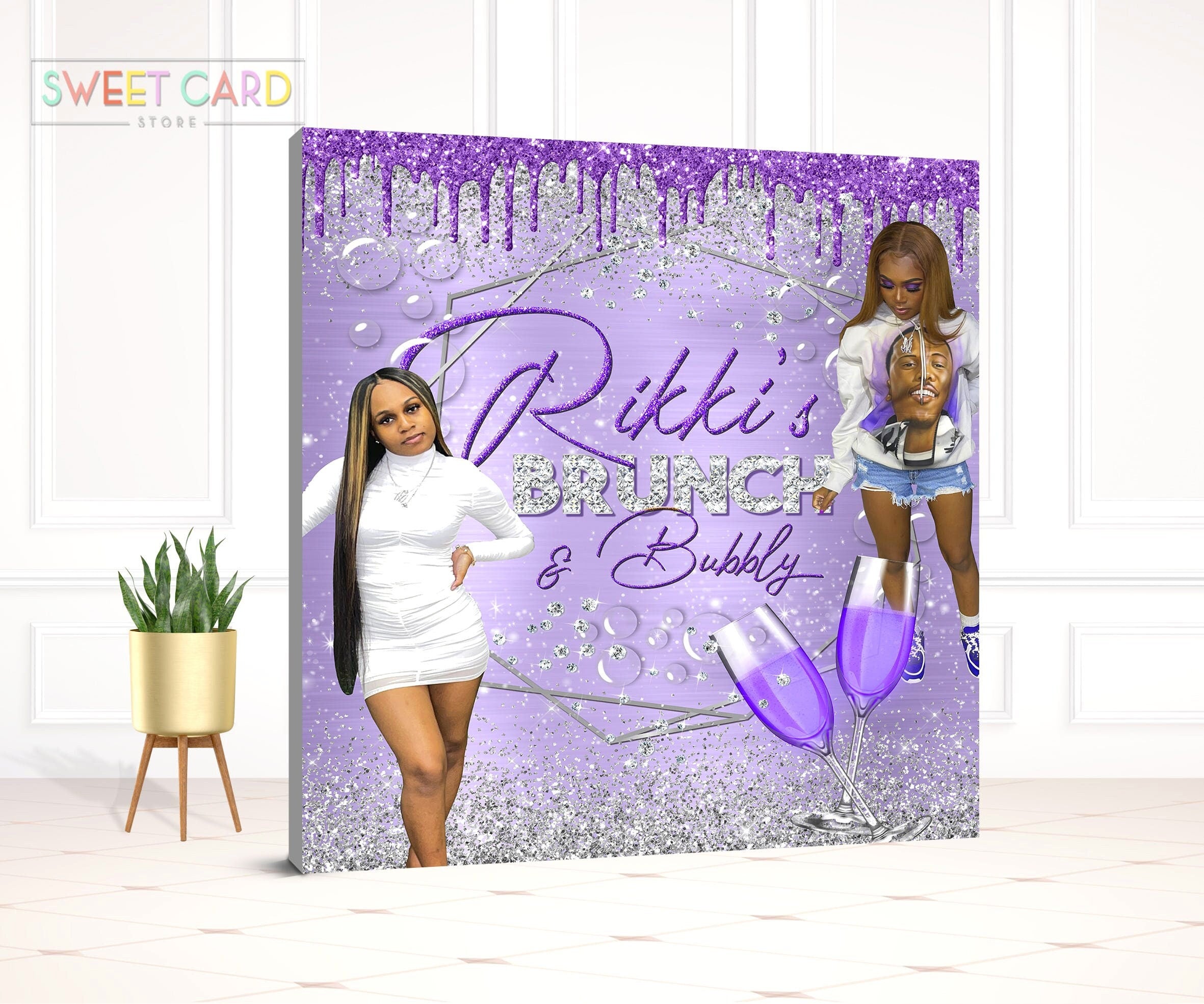 BRUNCH BUBBLY BACKDROP, Champagne glitter Birthday party backdrop, eng ...