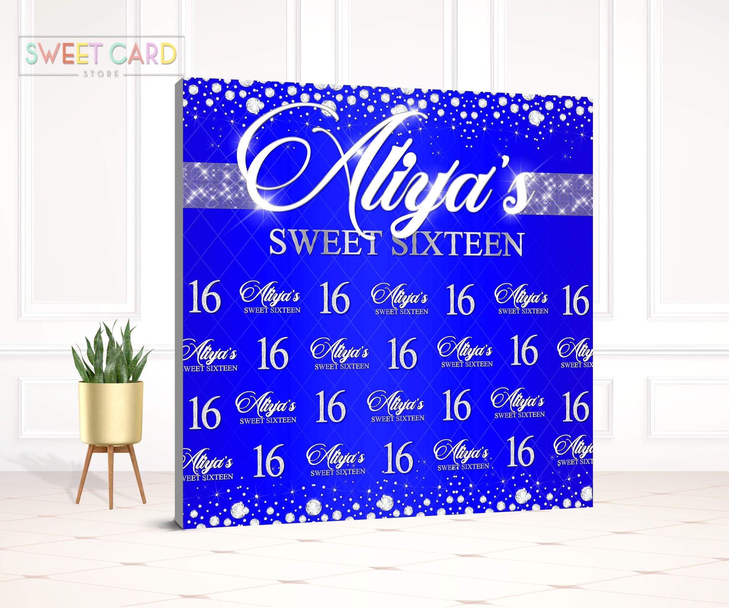 Sweet 16 step & repeat Backdrop, Sweet sixteen diamonds backdrop, Swee ...